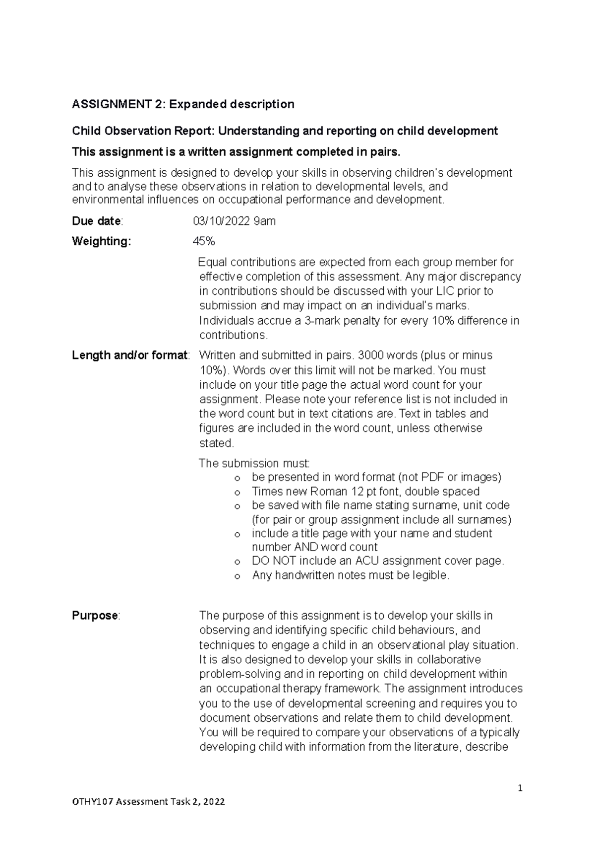 OTHY107 Assessment 2 Child Obs report expanded description 2022 ...