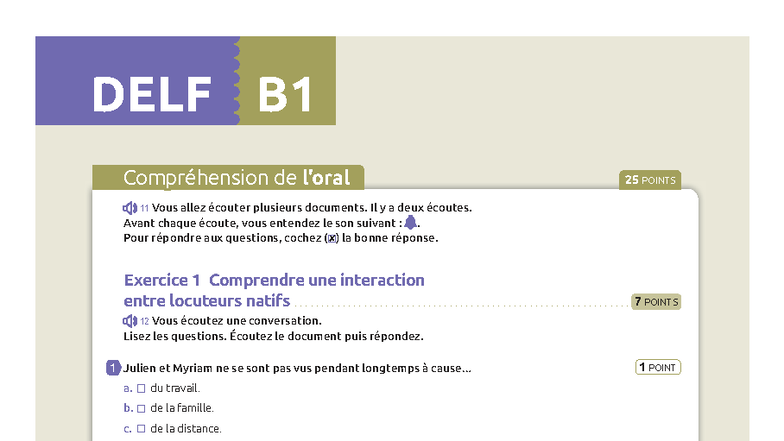 DELF B1 Compréhension Écrite et Auditive - Exercice de 25 Points - Studocu