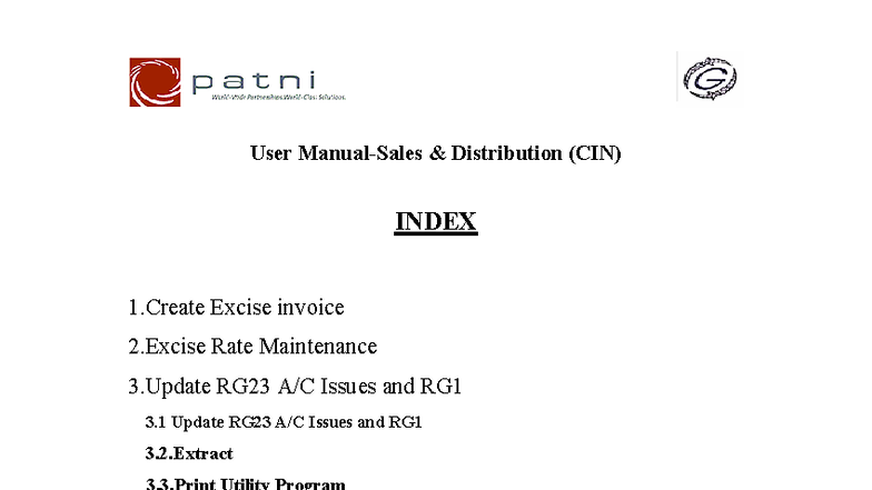 SAP SD Excise Invoice User Manual (CIN) - Complete Guide - Studocu