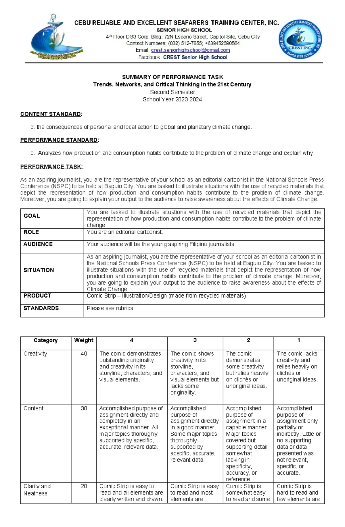 Final Summary of Performance Task: Climate Change Trends Q3 - Studocu