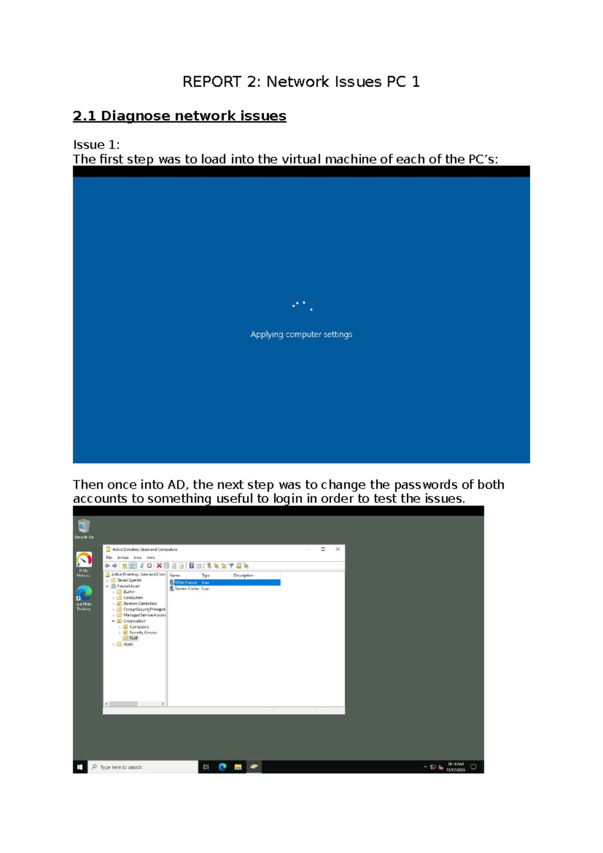 Report 2: Diagnosing Network Issues for PC 1 - Studocu