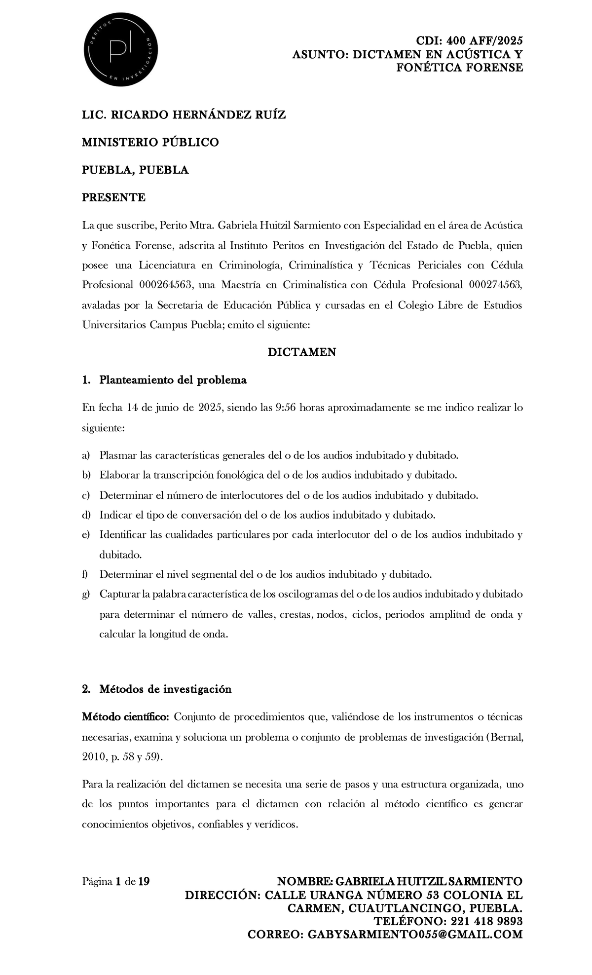 CDI: 400 Dictamen Pericial en Acústica y Fonética Forense - Studocu