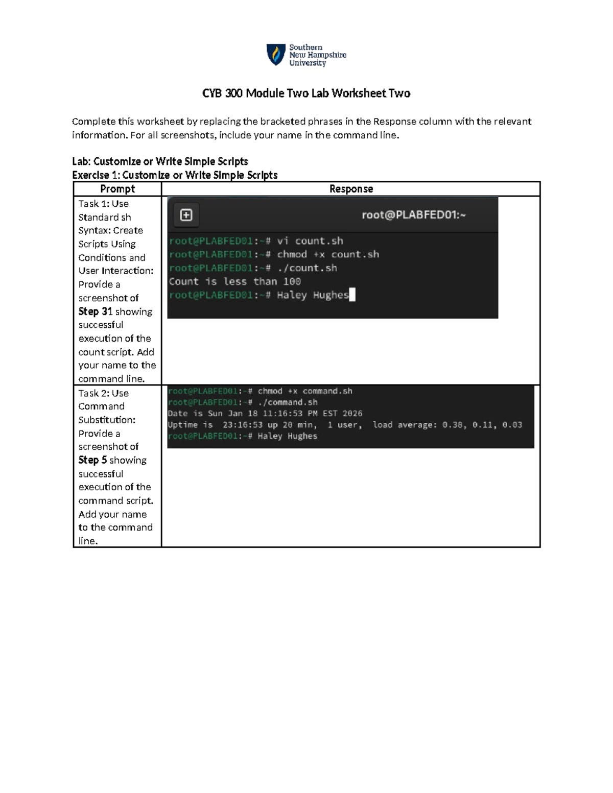 CYB 300 Module Two Lab Worksheet: Script Customization Tasks - Studocu