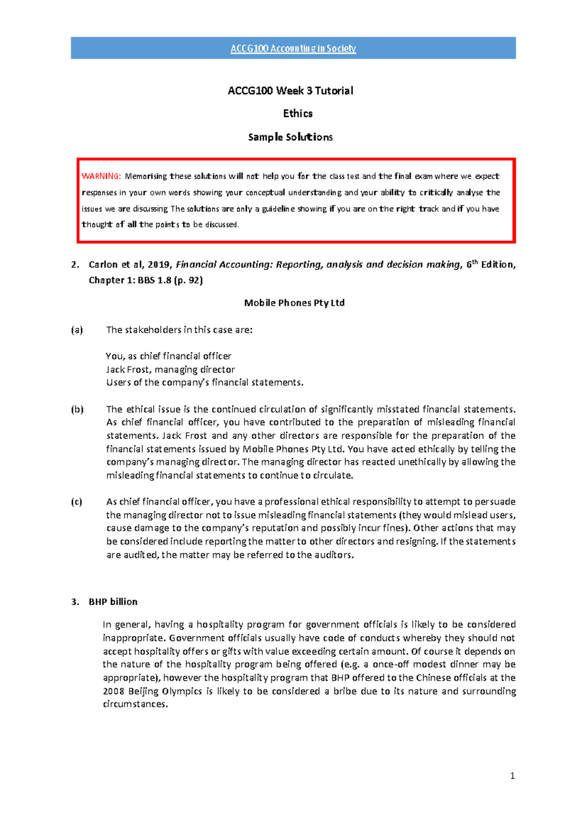 Week 3 Tutorial solutions - ACCG224 Intermediate Financial Accounting ...
