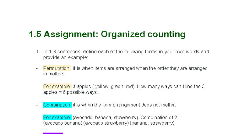 1.5 Assignment: Counting Principles and Permutations (ILC 1) - Studocu