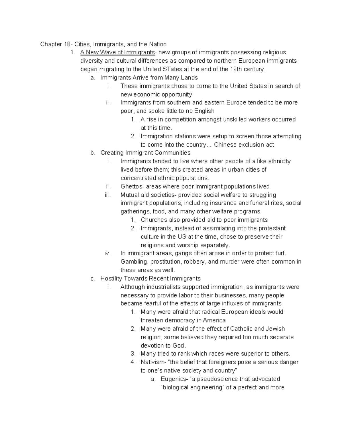 Chapter 18 Notes - Chapter Cities, Immigrants, and the Nation 1. A New ...