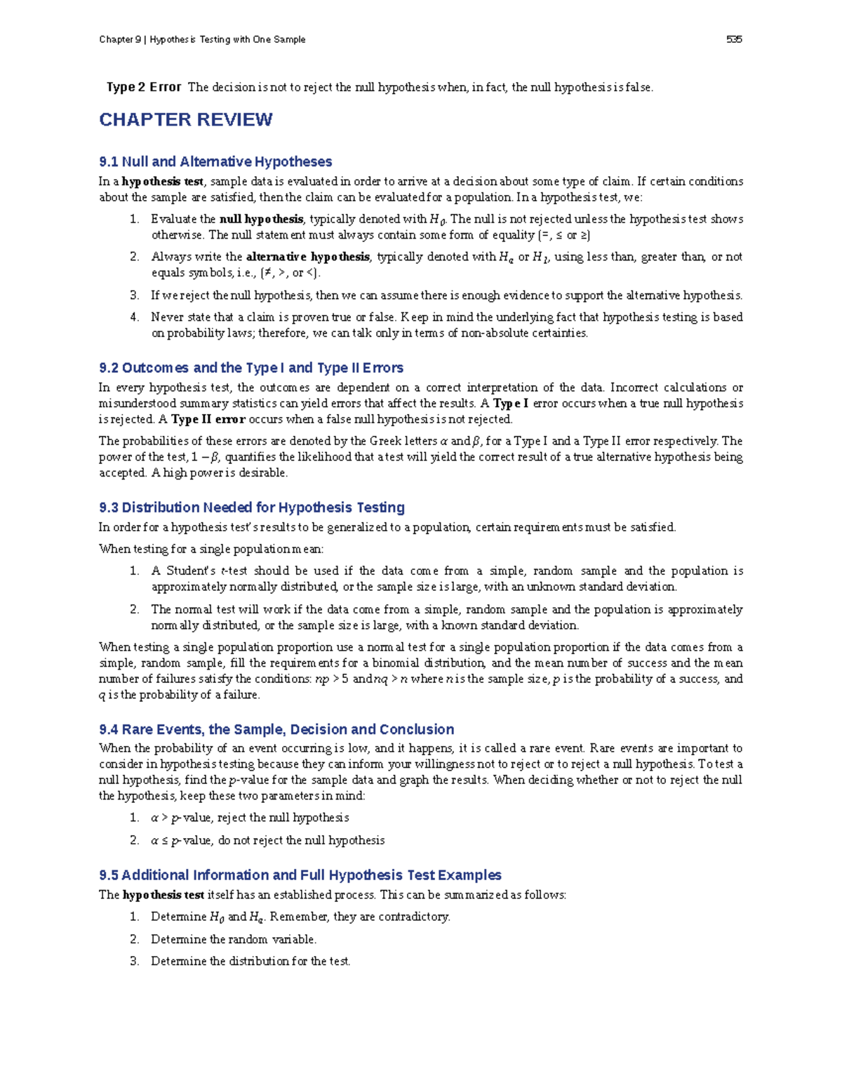 Chapter 9: Hypothesis Testing with One Sample (Introductory Statistics ...