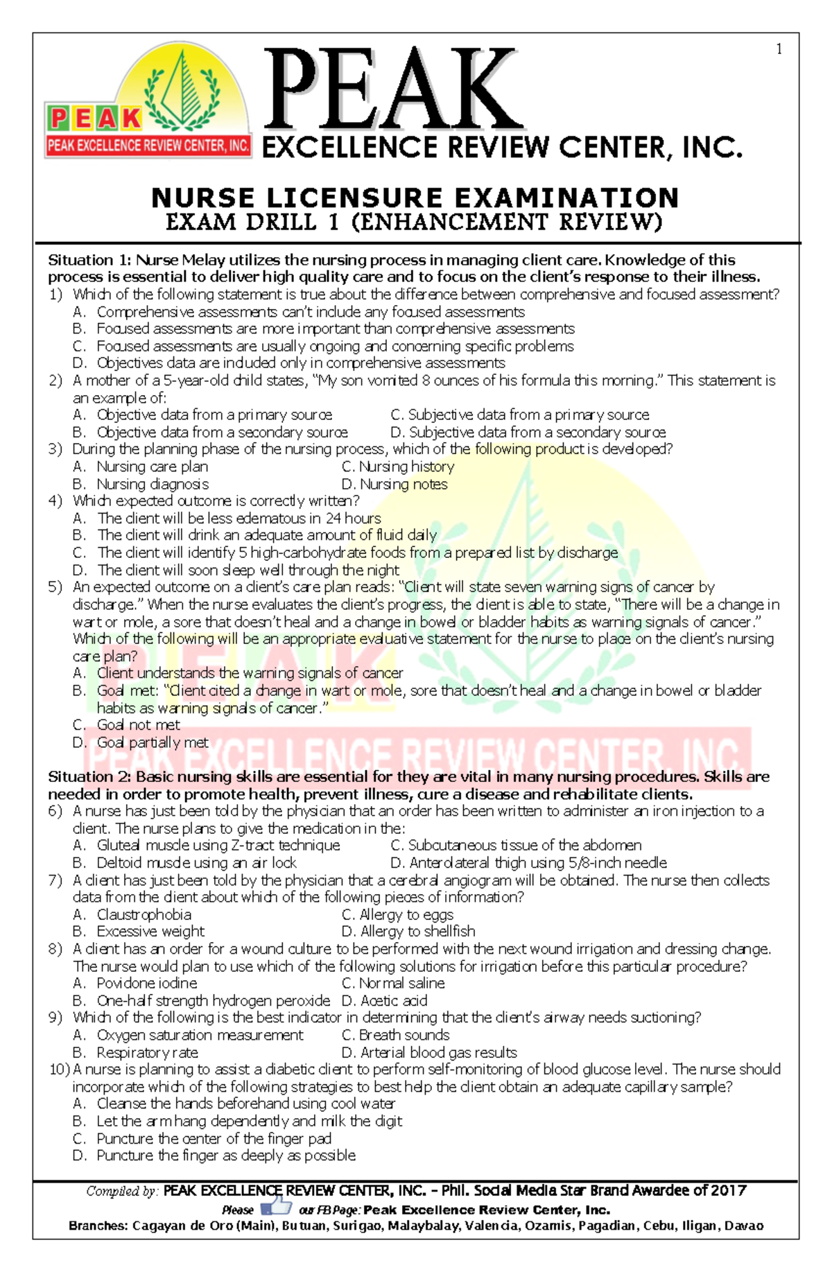 NLE Exam Drill 1 - Q&A for Nurse Licensure Exam Preparation - Studocu