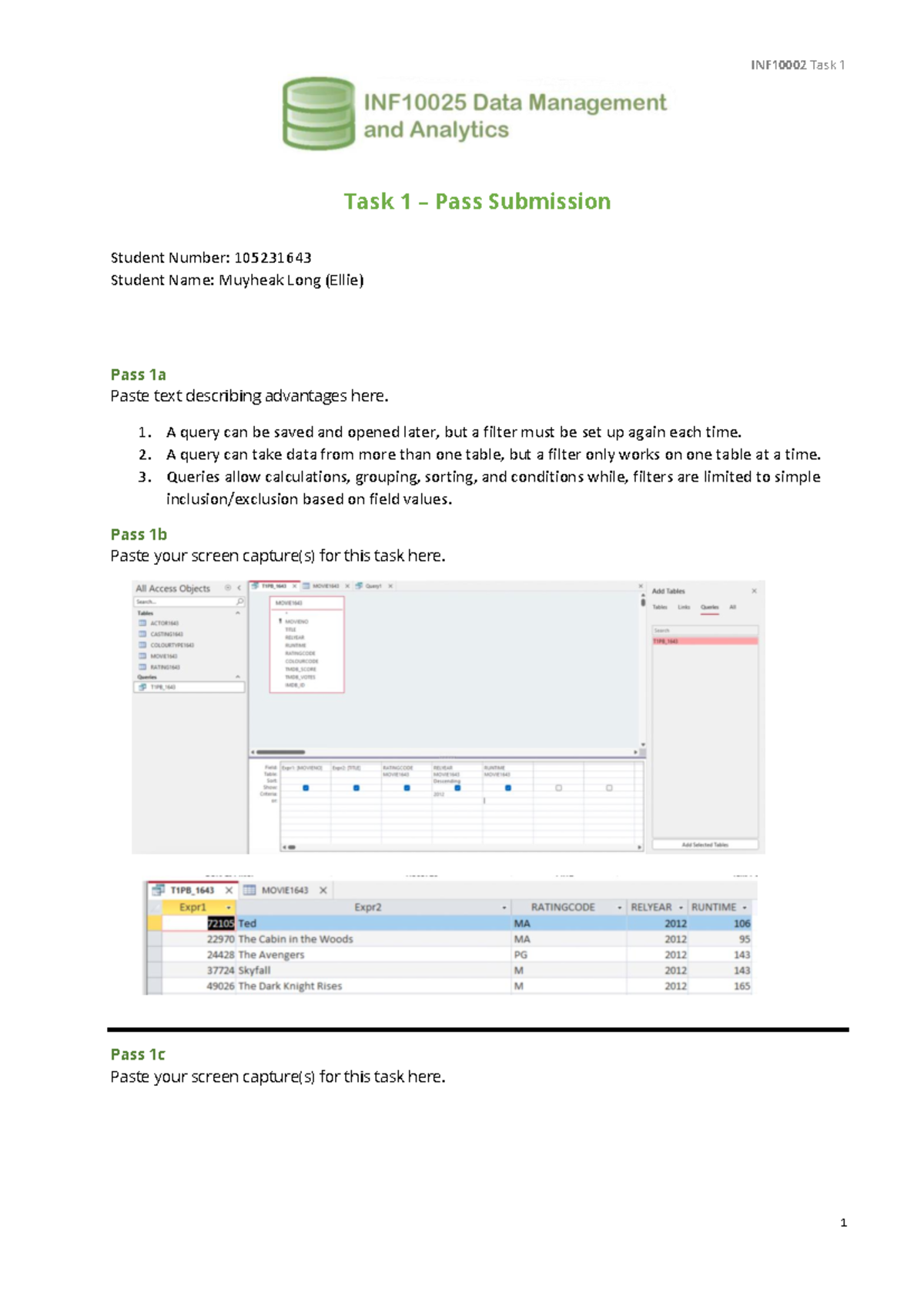 T01P - Task 1 Pass Submission Overview and Screenshots - Studocu