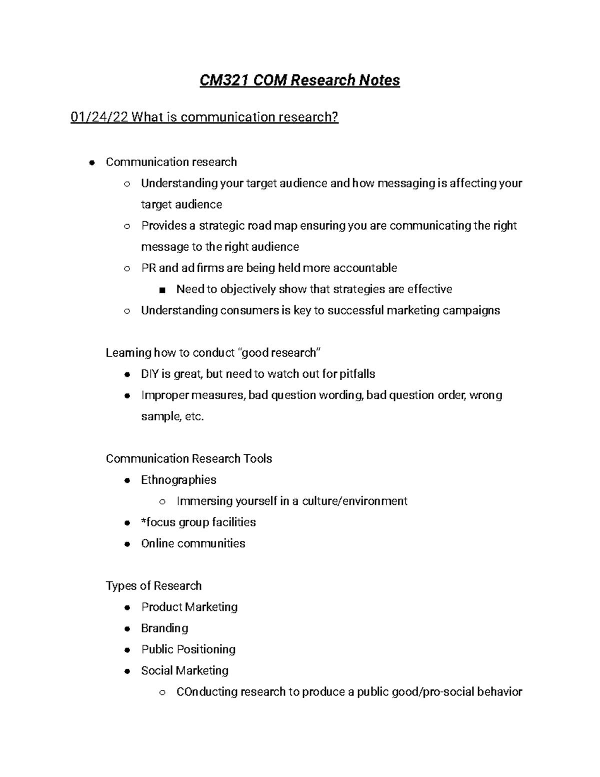 CM321 Communication Research Lecture Notes Overview & Key Concepts ...