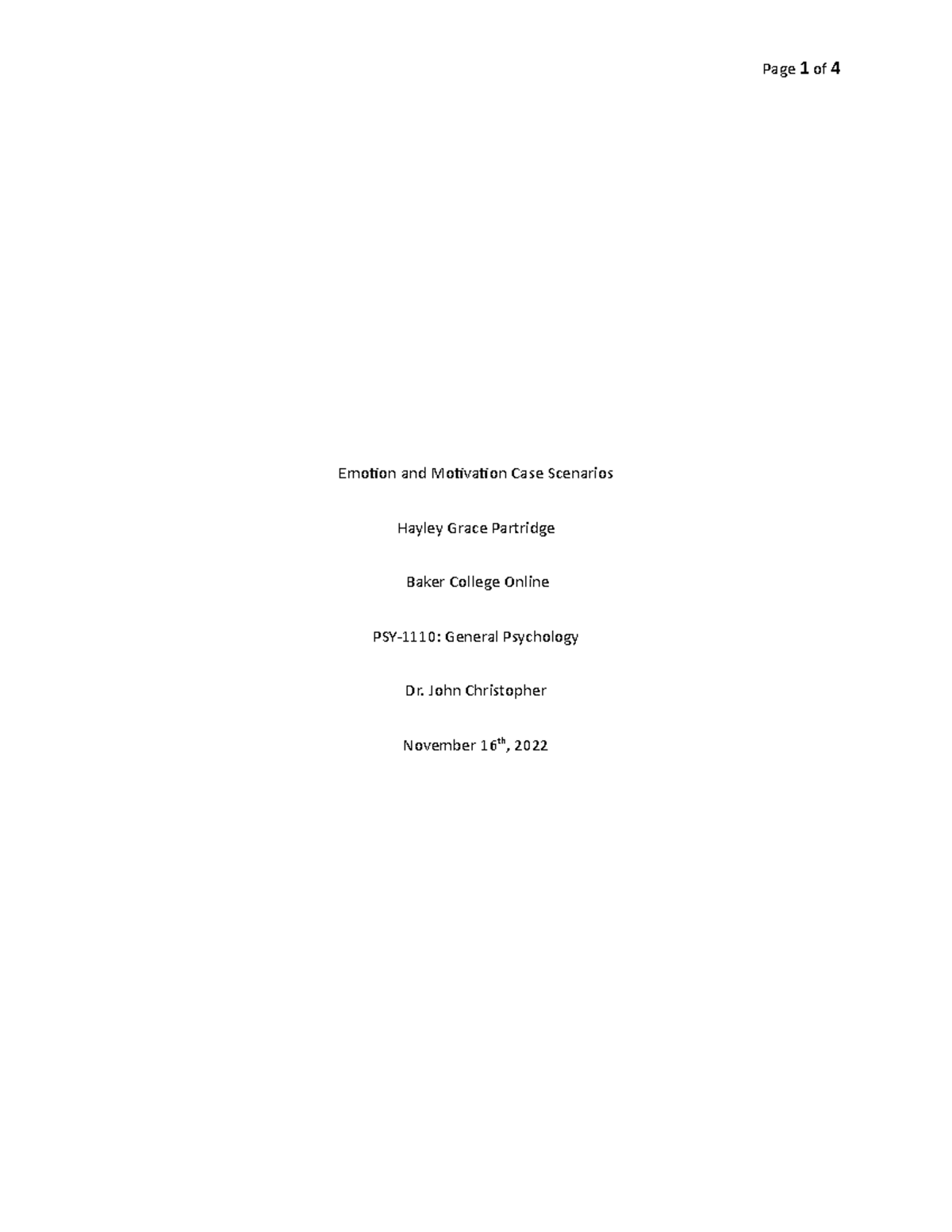 Emotion and motivation case scenarios - Emotion and Motivation Case ...