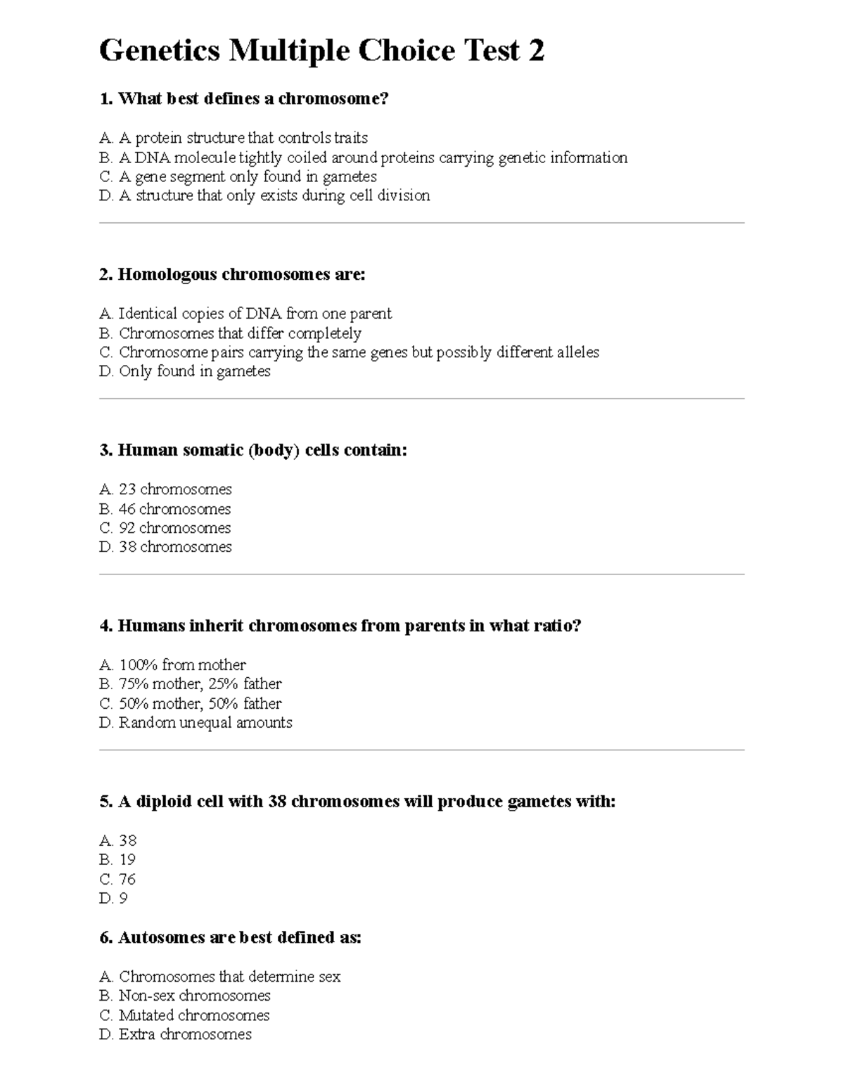 Genetics MC Test 2: Key Concepts and Answers - Studocu