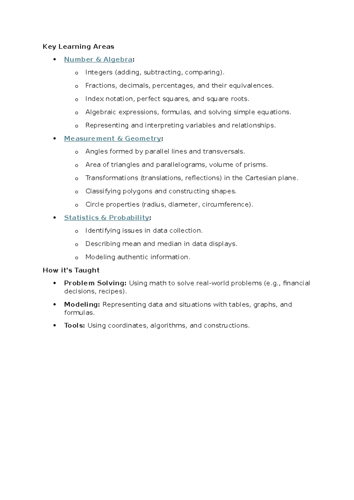 Math 7: Key Learning Areas in Algebra, Geometry & Statistics - Studocu