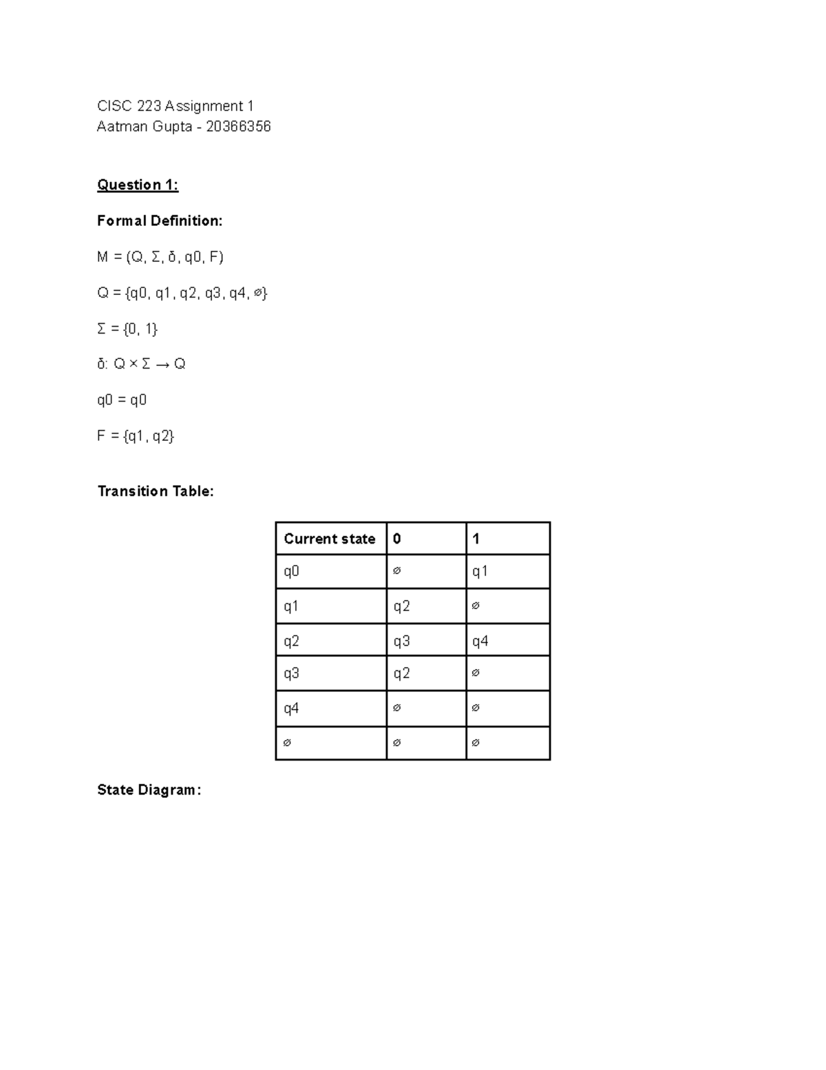 CISC 223 Assignment 1 theory answers and formal definitions - Studocu