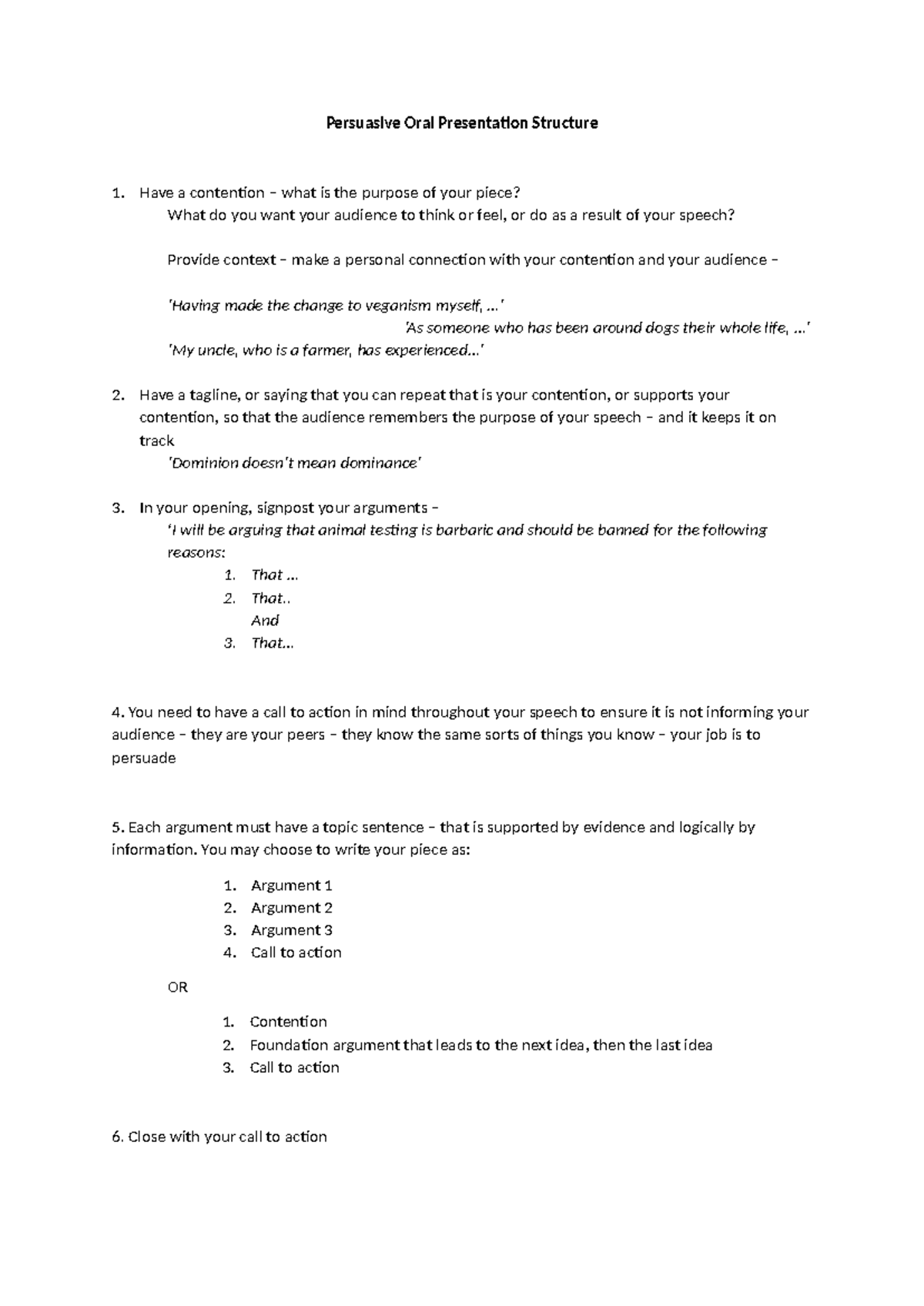 Year 10 Persuasive Oral Presentation Structure Guide - Studocu