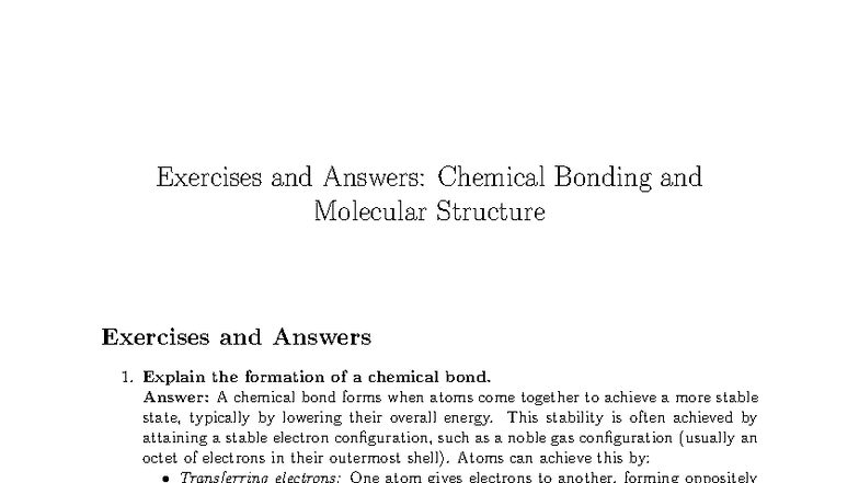 Exercises and Answers: Chemical Bonding & Molecular Structure (CHEM101 ...