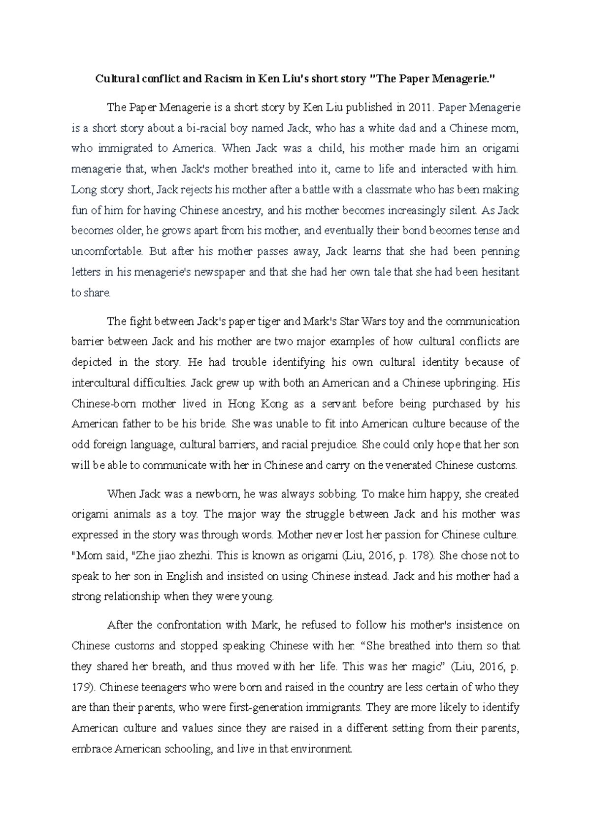 Cultural Identity Crisis in Ken Liu's "The Paper Menagerie" Analysis ...