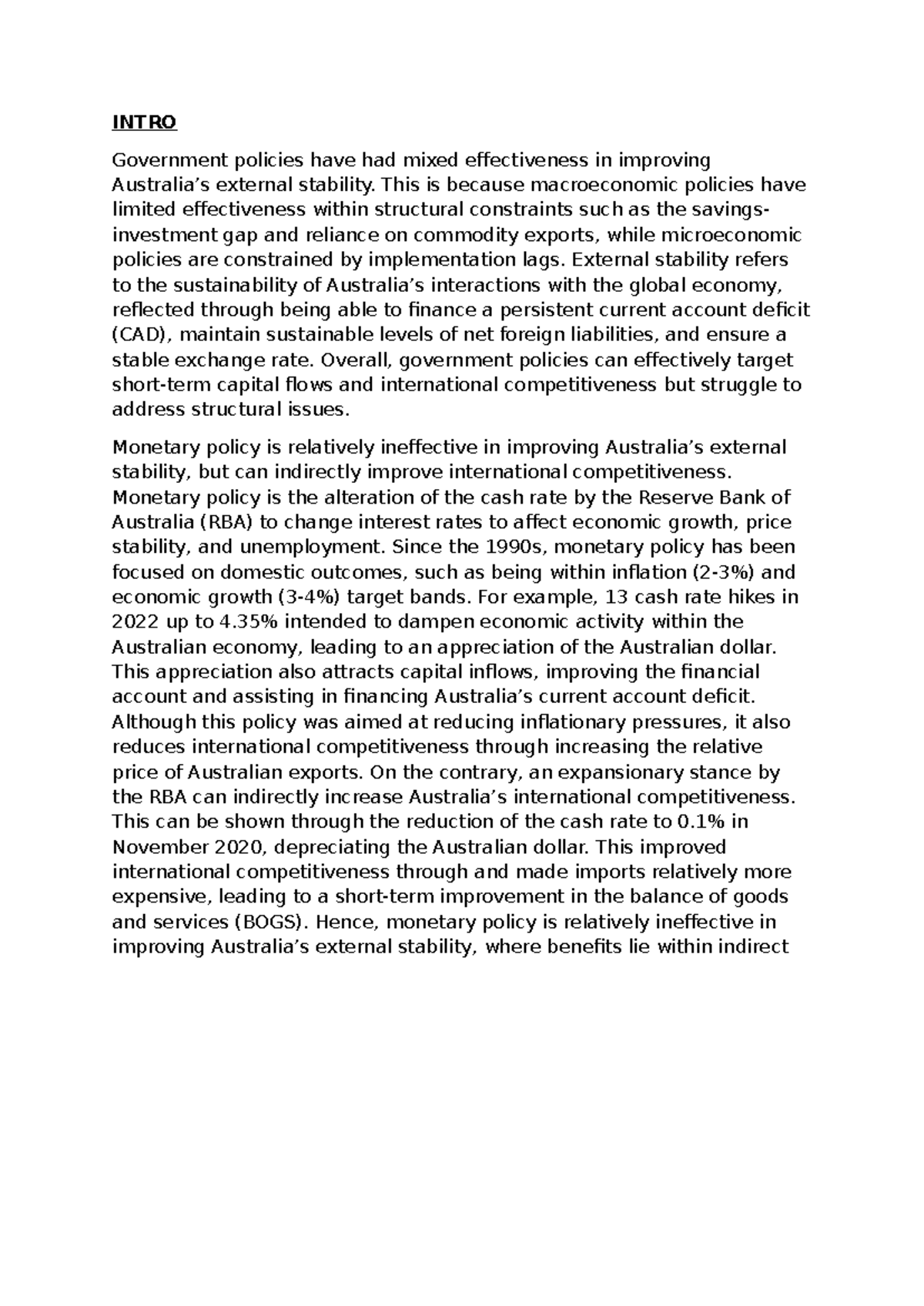 Effectiveness of Gov. Policies on Australia's External Stability - 26 ...