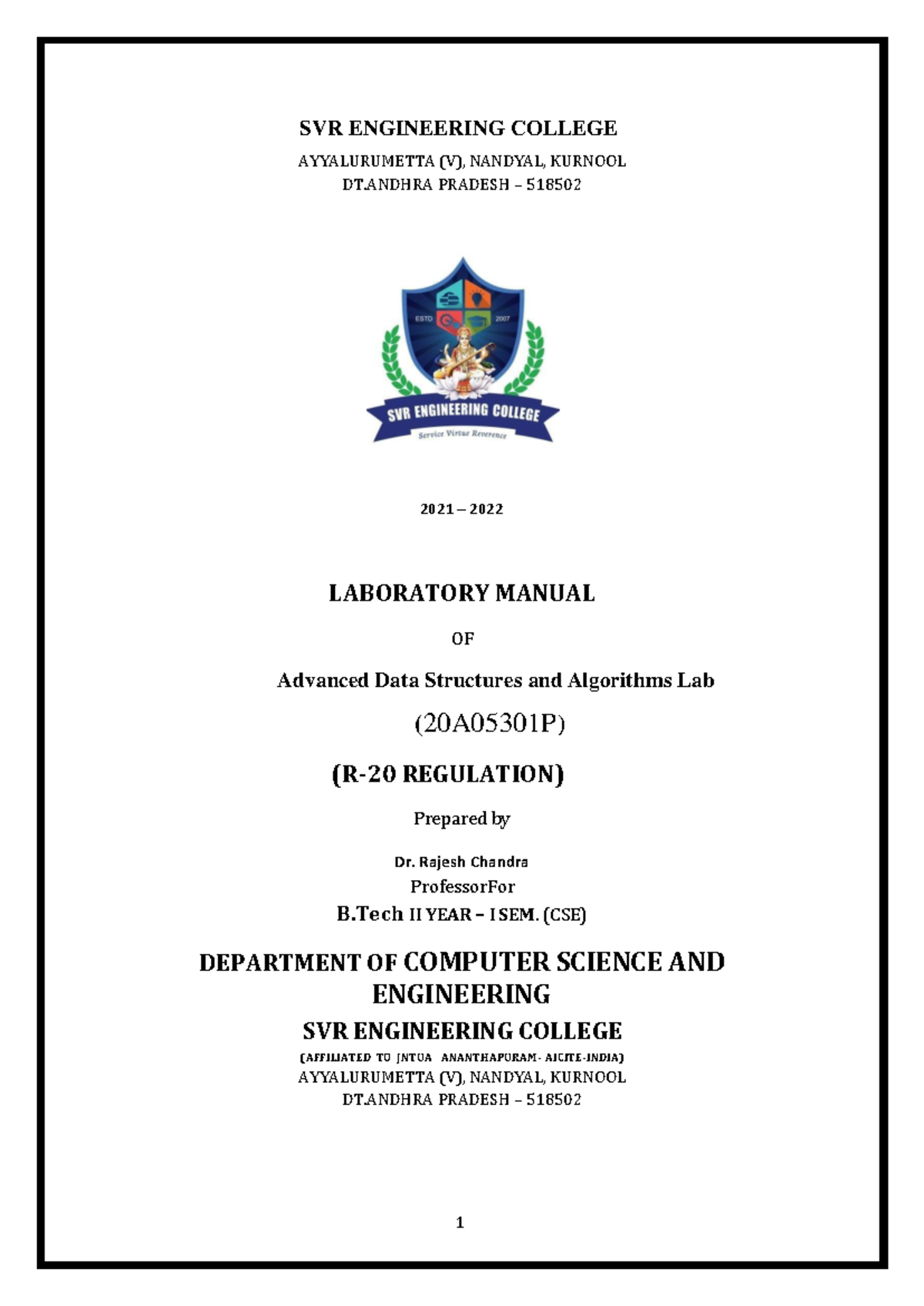 ADSA Lab Manual (20A05301P) - Advanced Data Structures and Algorithms ...