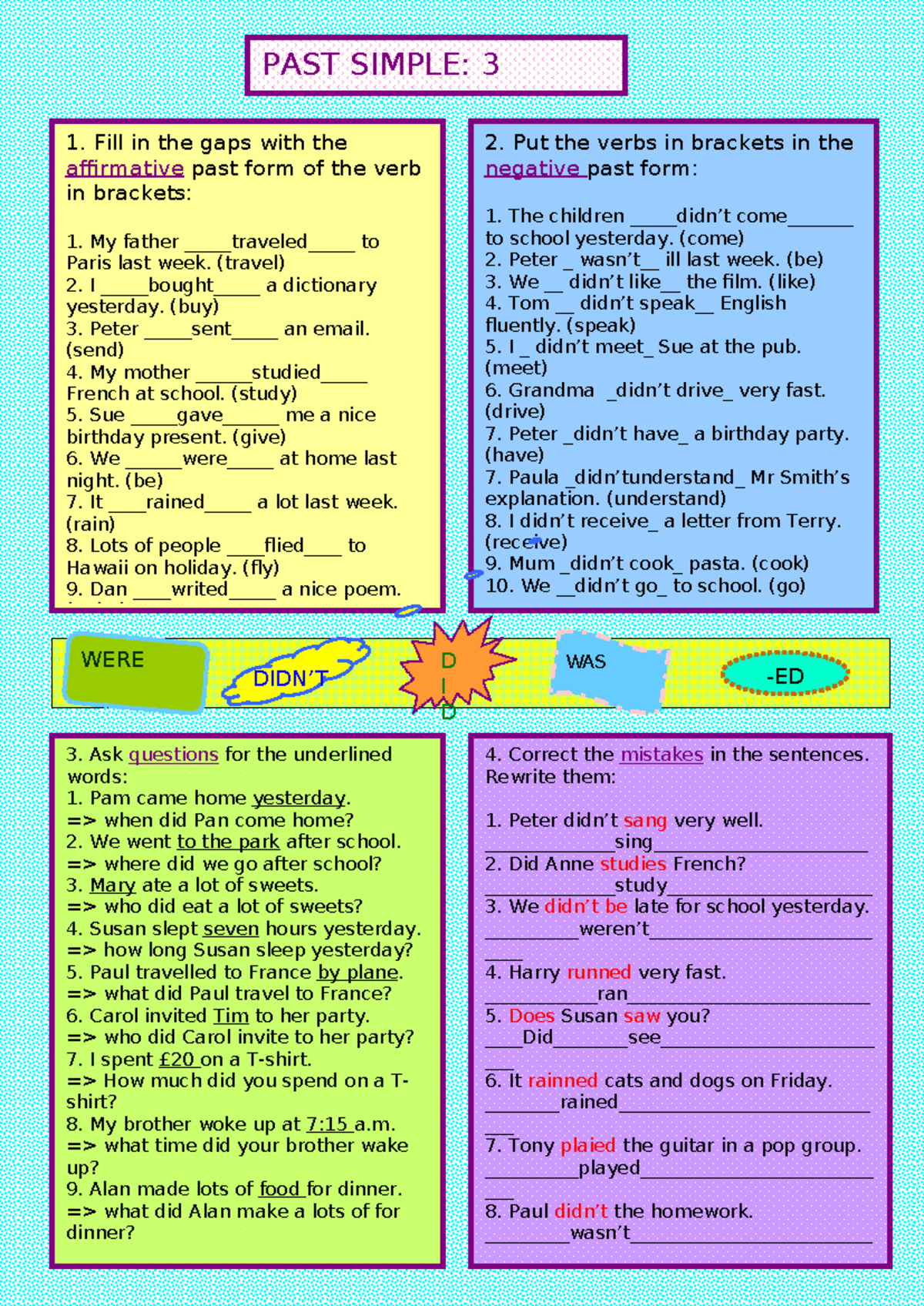 Past-simple-all-forms 12084 - PAST SIMPLE: 3 FORMS 1. Fill in the gaps ...