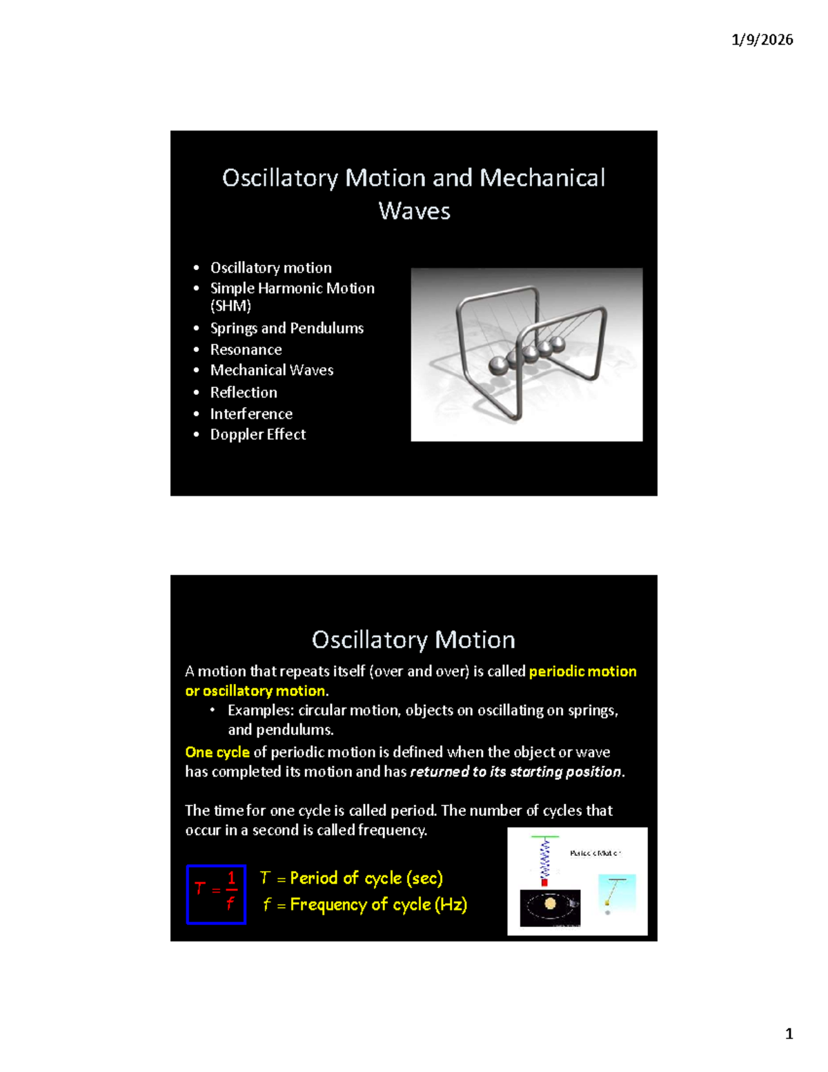 Unit D Notes: Oscillatory Motion & Mechanical Waves (Physics 101) - Studocu