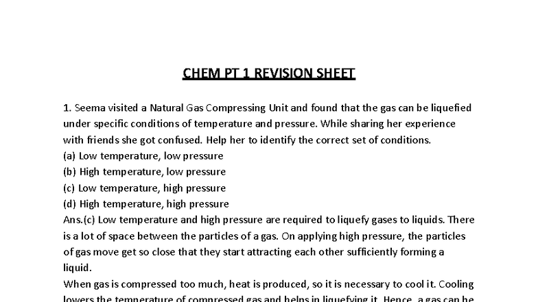 CHEM PT 1 FINAL REVISION SHEET: Key Concepts & Questions - Studocu