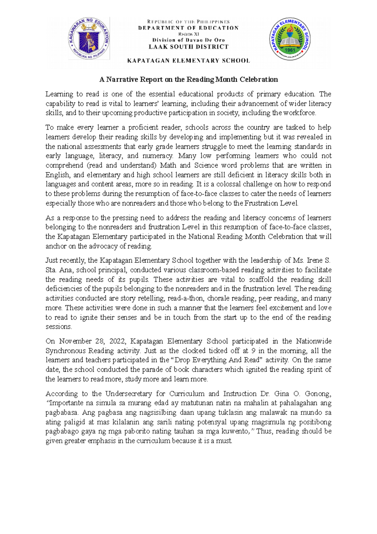 Inbound 976741882948951374 - A Narrative Report on the Reading Month Celebration Learning to ...