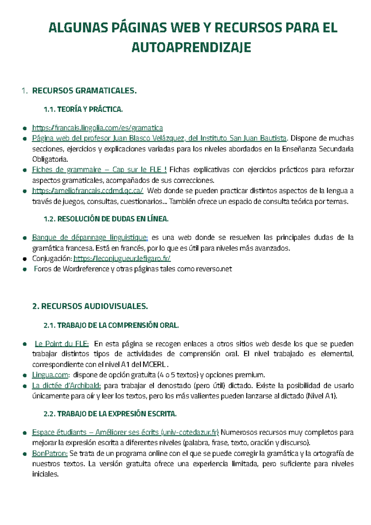 Recursos Online para el Autoaprendizaje de FLE - Studocu