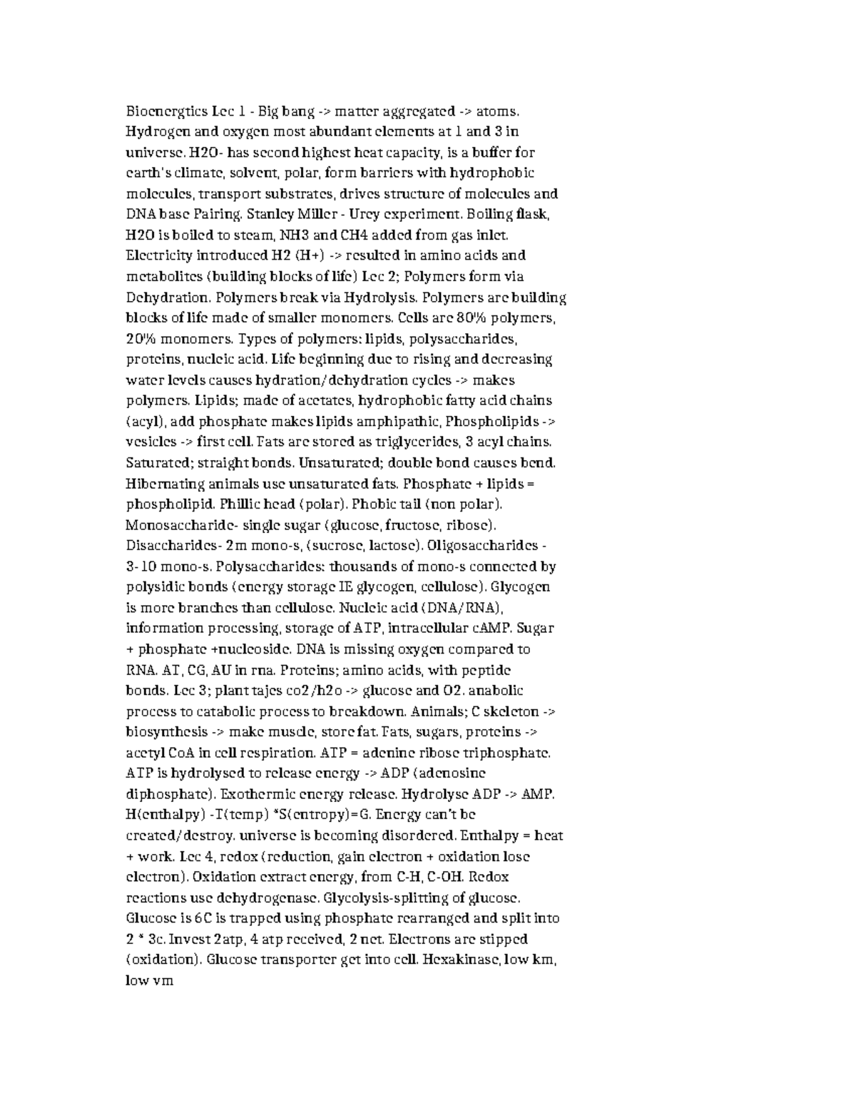 Biosci 101: Bioenergetics and Cellular Processes Lecture Notes - Studocu