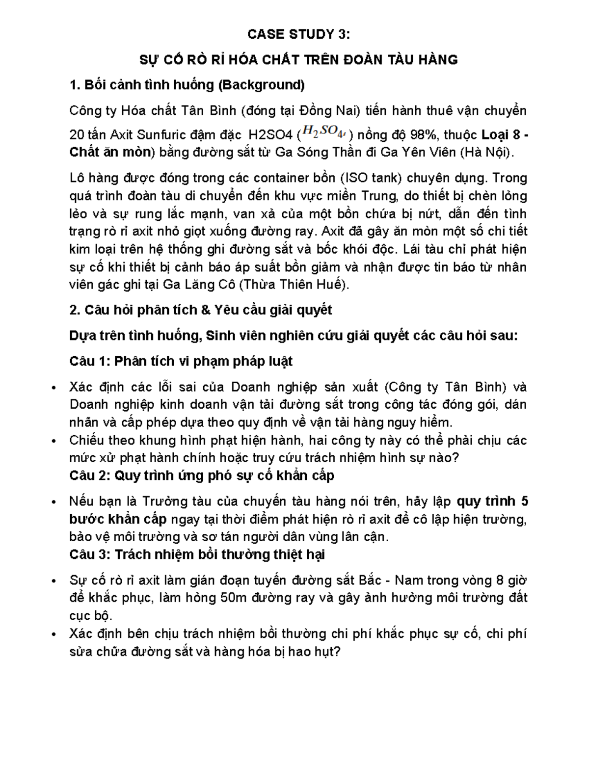 CASE STUDY 3: RÒ RỈ HÓA CHẤT TRÊN TÀU HÀNG VÀ GIẢI QUYẾT SỰ CỐ - Studocu