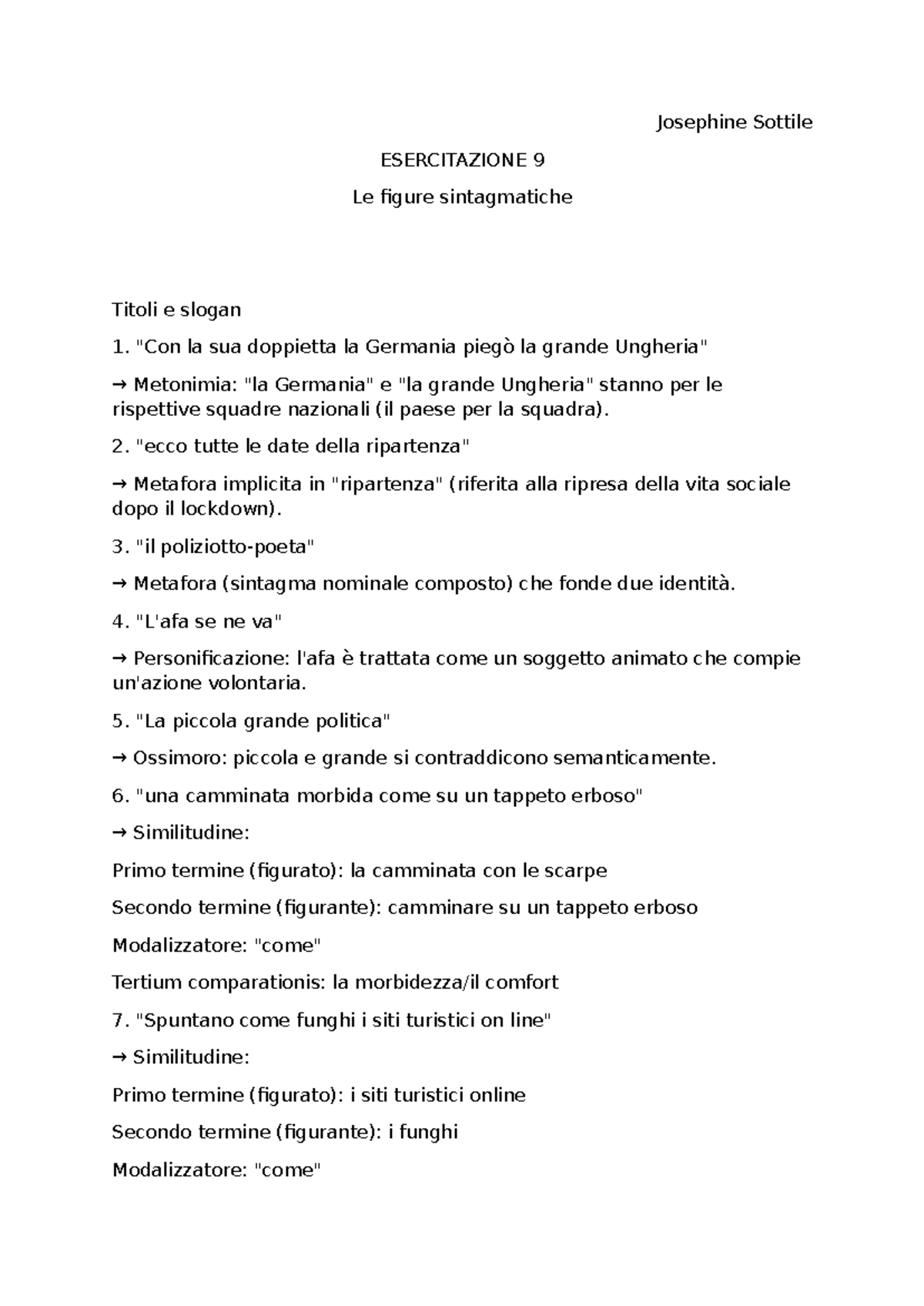Esercitazione 9: Figure Sintagmatiche, Titoli e Slogan - Studocu