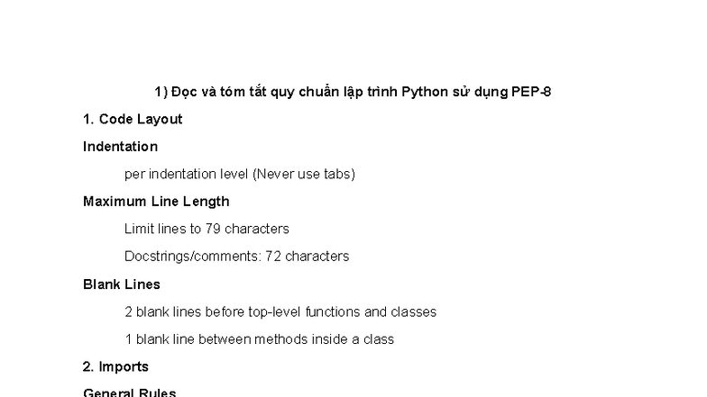 Tóm tắt quy chuẩn lập trình Python và Clean Code - R13, R18, R19 - Studocu