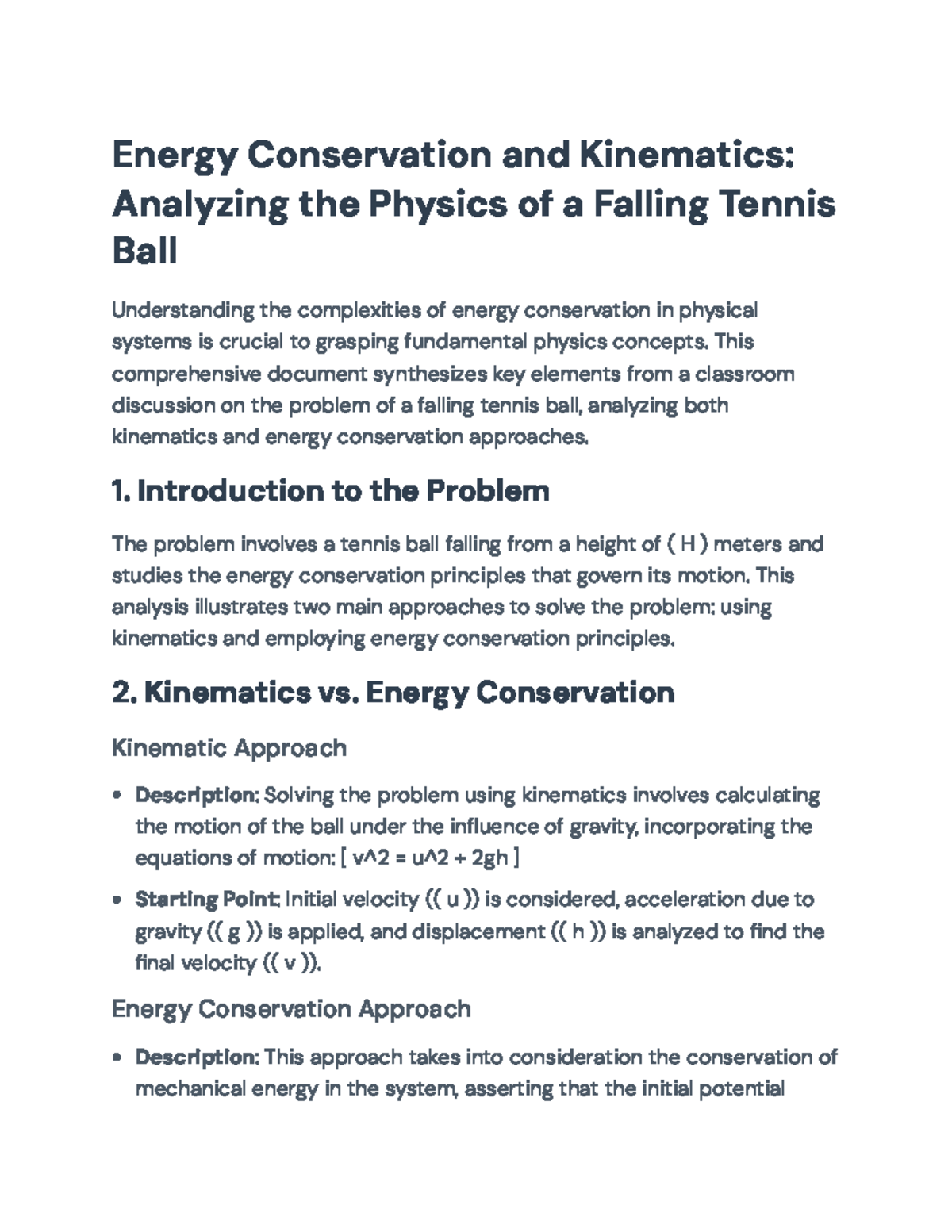 Energy Conservation Principles in Physics: Falling Tennis Ball Analysis ...