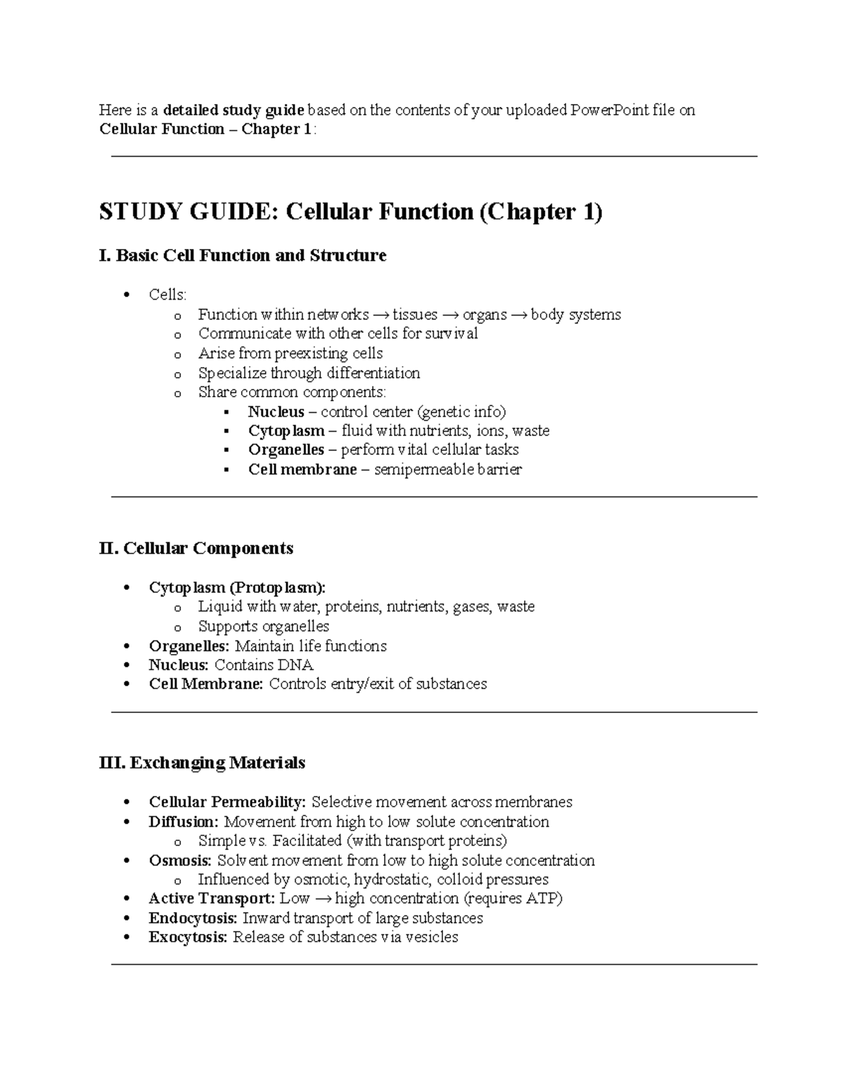 STUDY GUIDE: Cellular Function (Chapter 1) - Module 1 Overview - Studocu