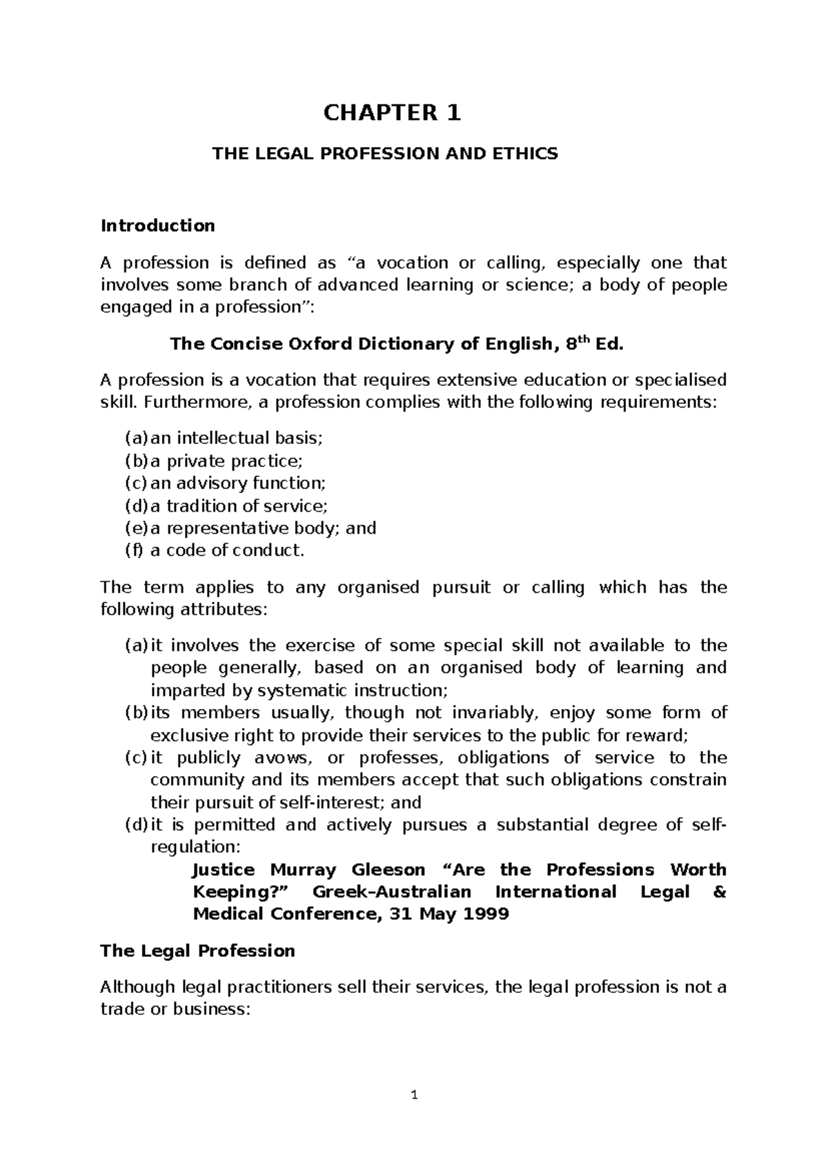 Legal Ethics Study PACK-1: Chapter 1 - The Legal Profession and Ethics ...