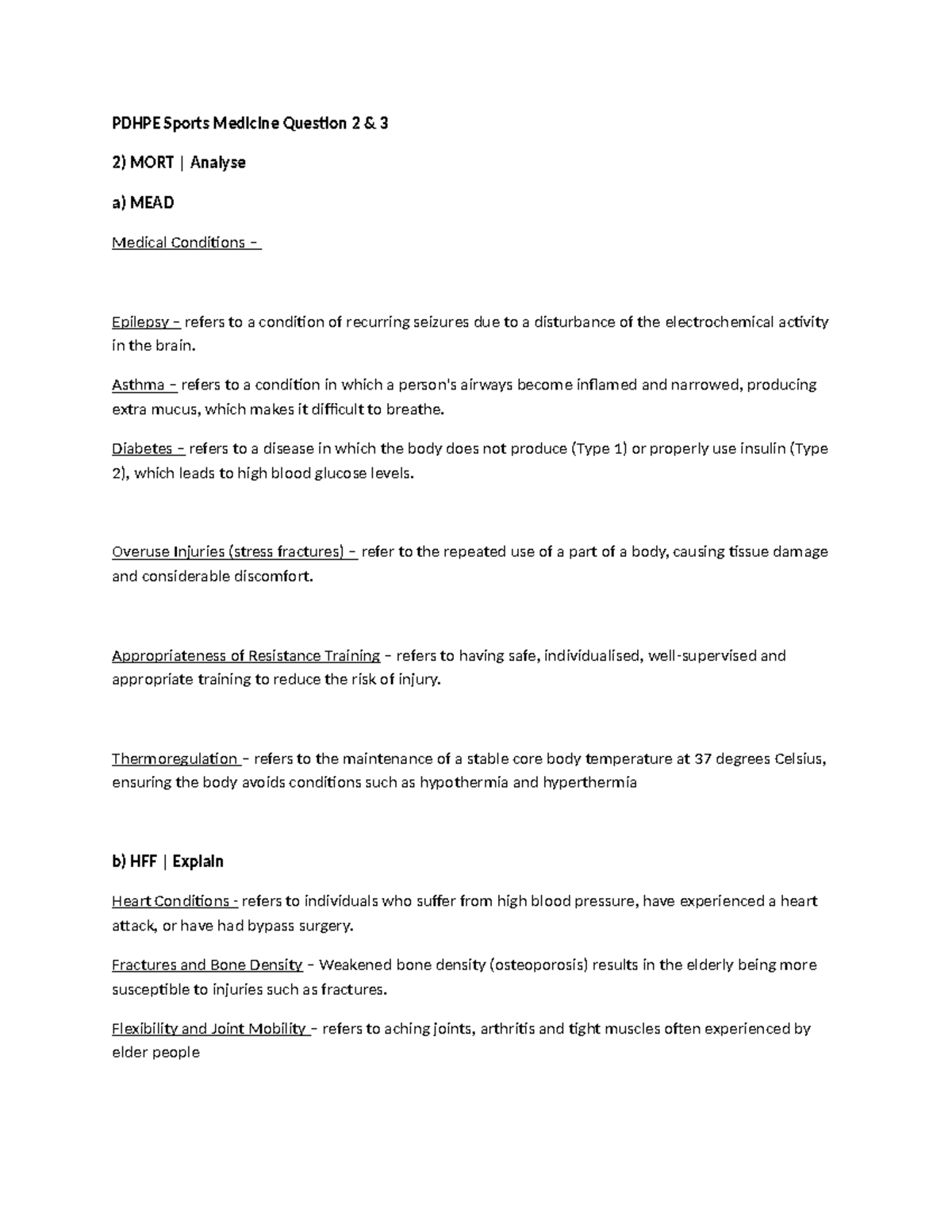 PDHPE Sports Medicine Definitions and Key Concepts Analysis - Studocu