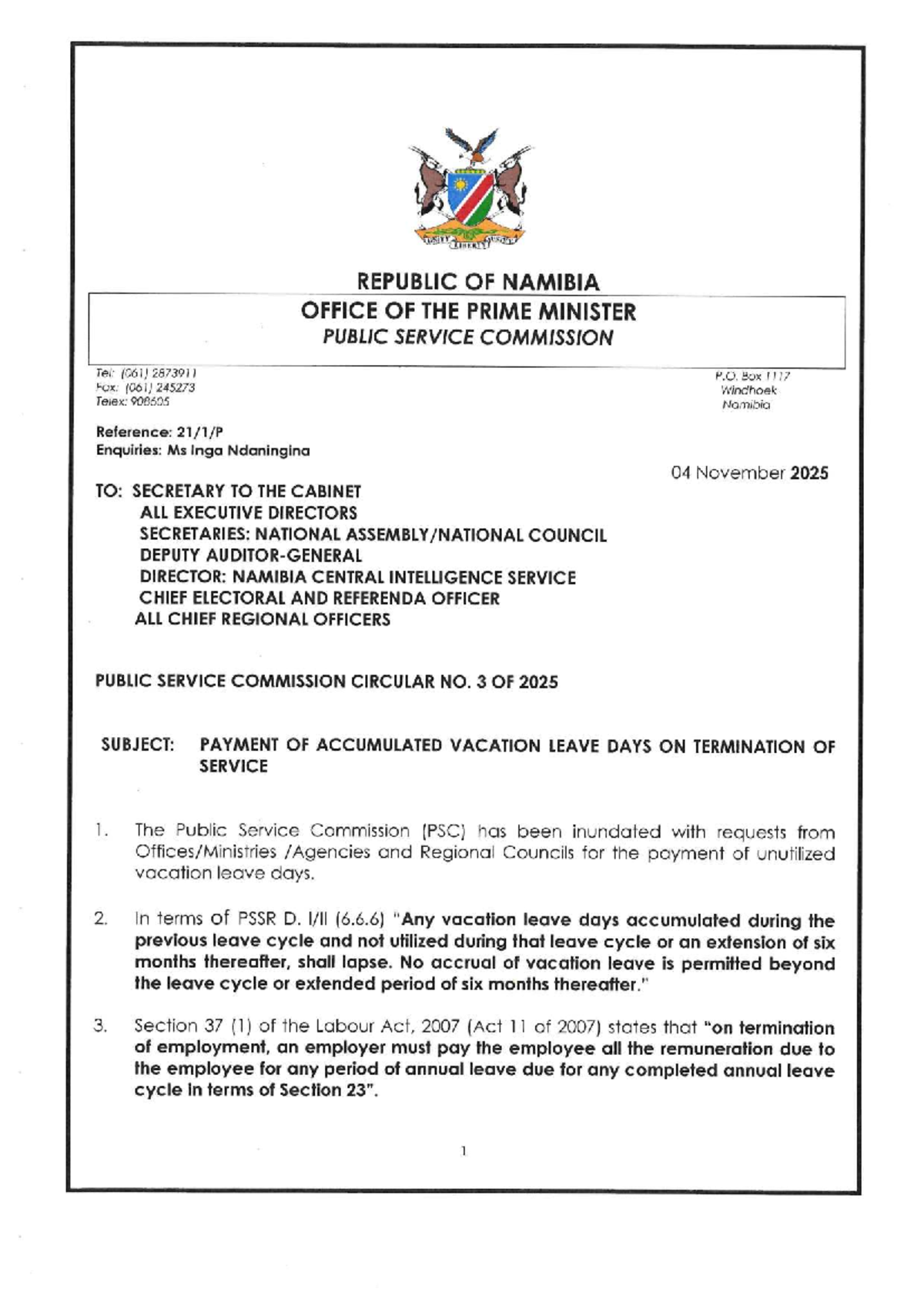 PSC Circular No. 3 of 2025: Payment of Accumulated Leave Days - Studocu
