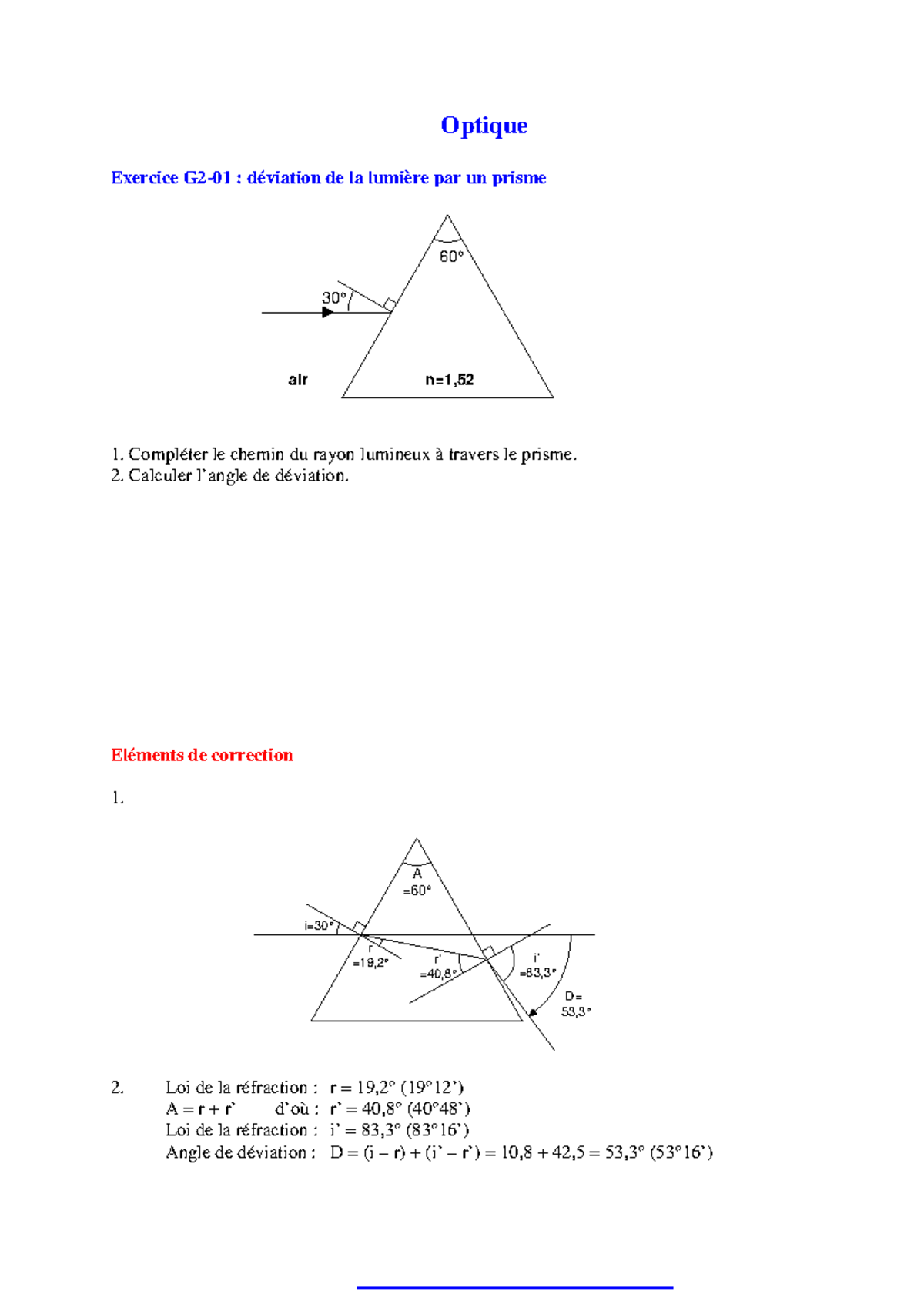 Exercices corrigés de l'optique géométrique - Optique Exercice G2-01 ...