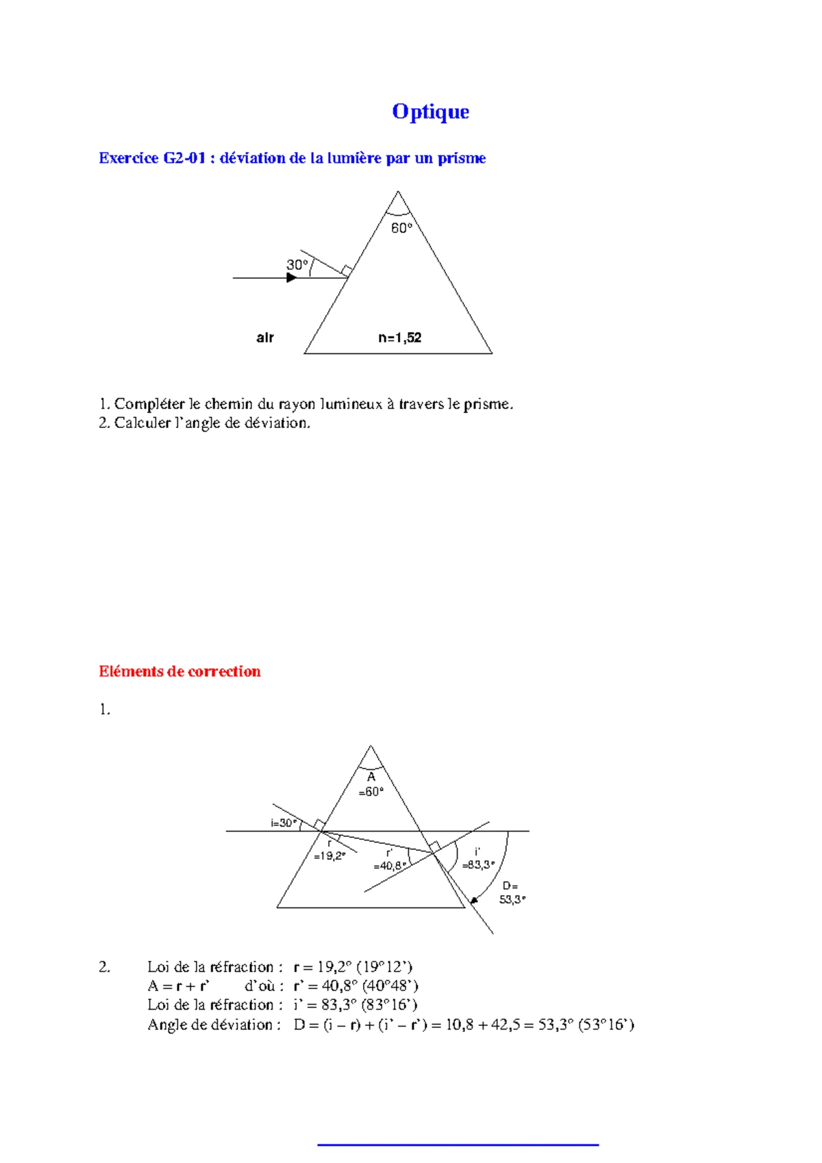 Exercices corrigés de l'optique géométrique - Optique Exercice G2-01 ...