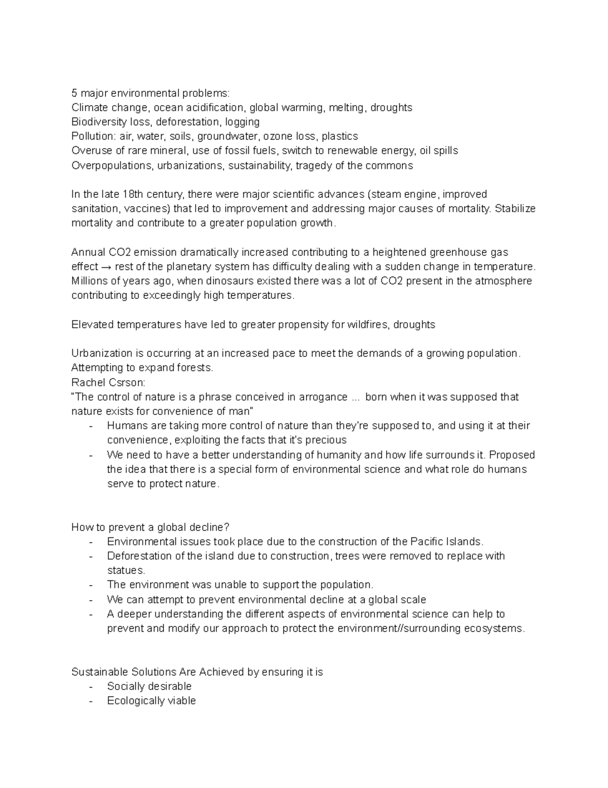 Envirsc - Week 2 Lecture Notes: Major Environmental Issues and ...