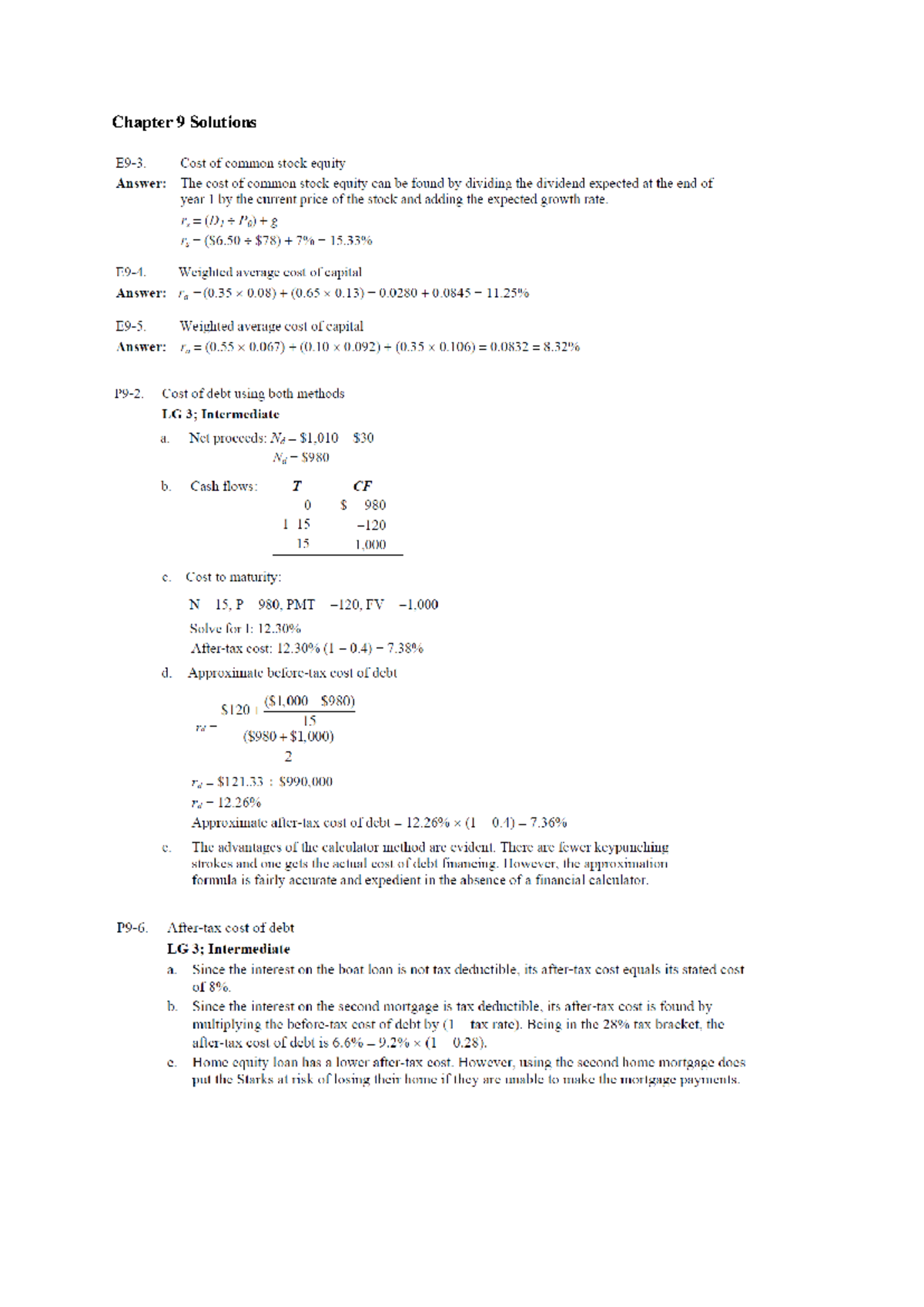 Chapter 9 Homework Solutions - Financial Management - Chapter 9 ...