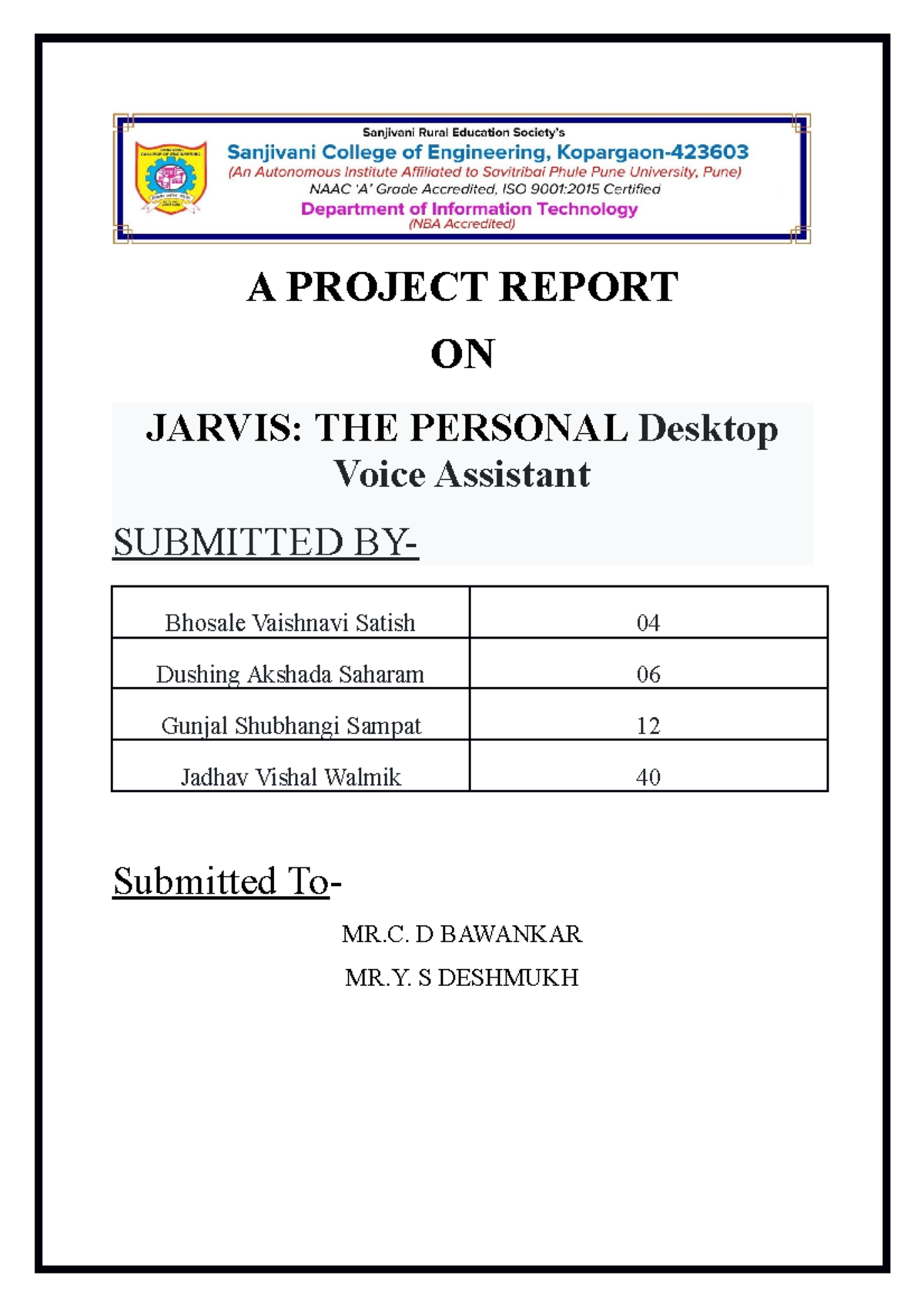 PYTHON MINI-PROJECT: Jarvis - Personal Desktop Voice Assistant Report - Studocu