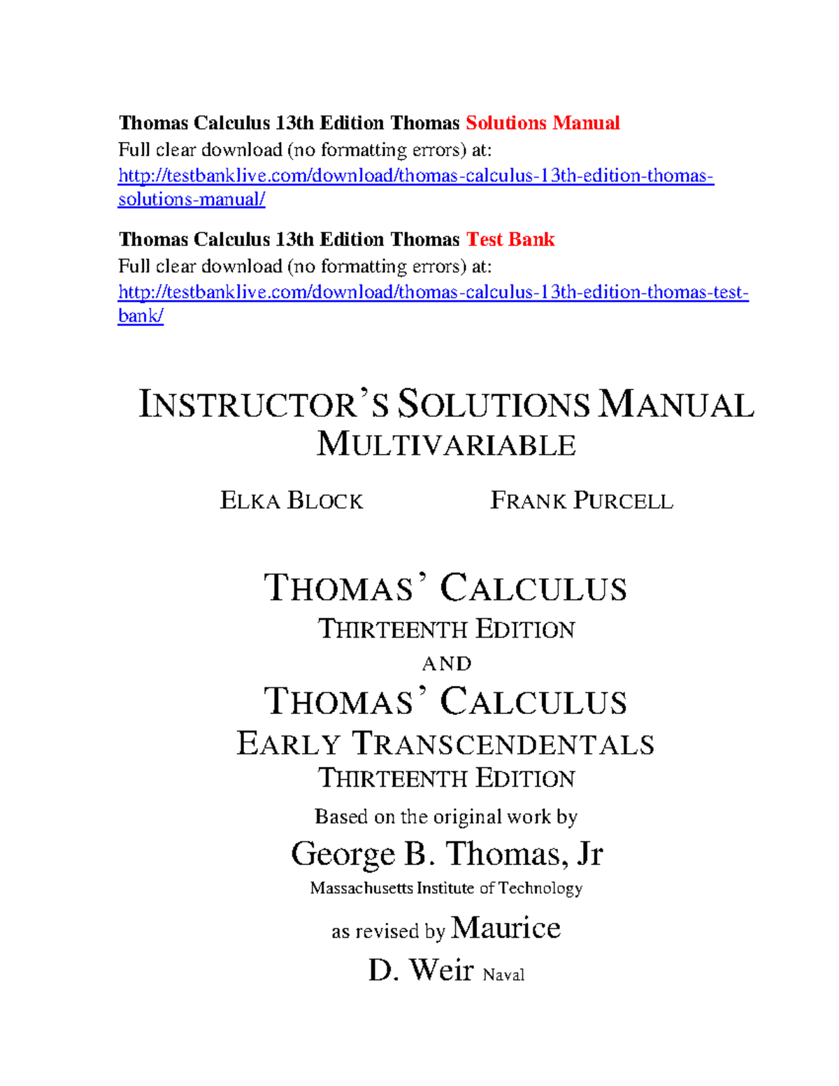 Thomas Calculus 13th Edition Thomas Solu - Thomas, Jr Massachusetts ...
