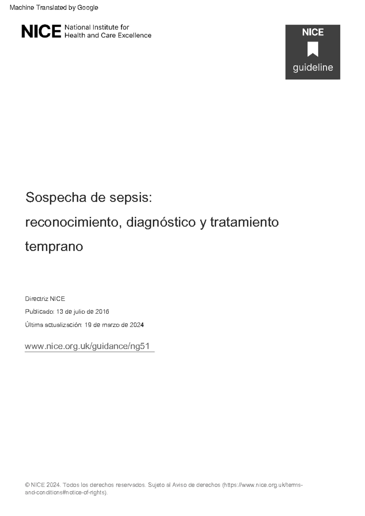 NICE 2024: Guía sobre Sepsis - Reconocimiento y Tratamiento (NG51 ...
