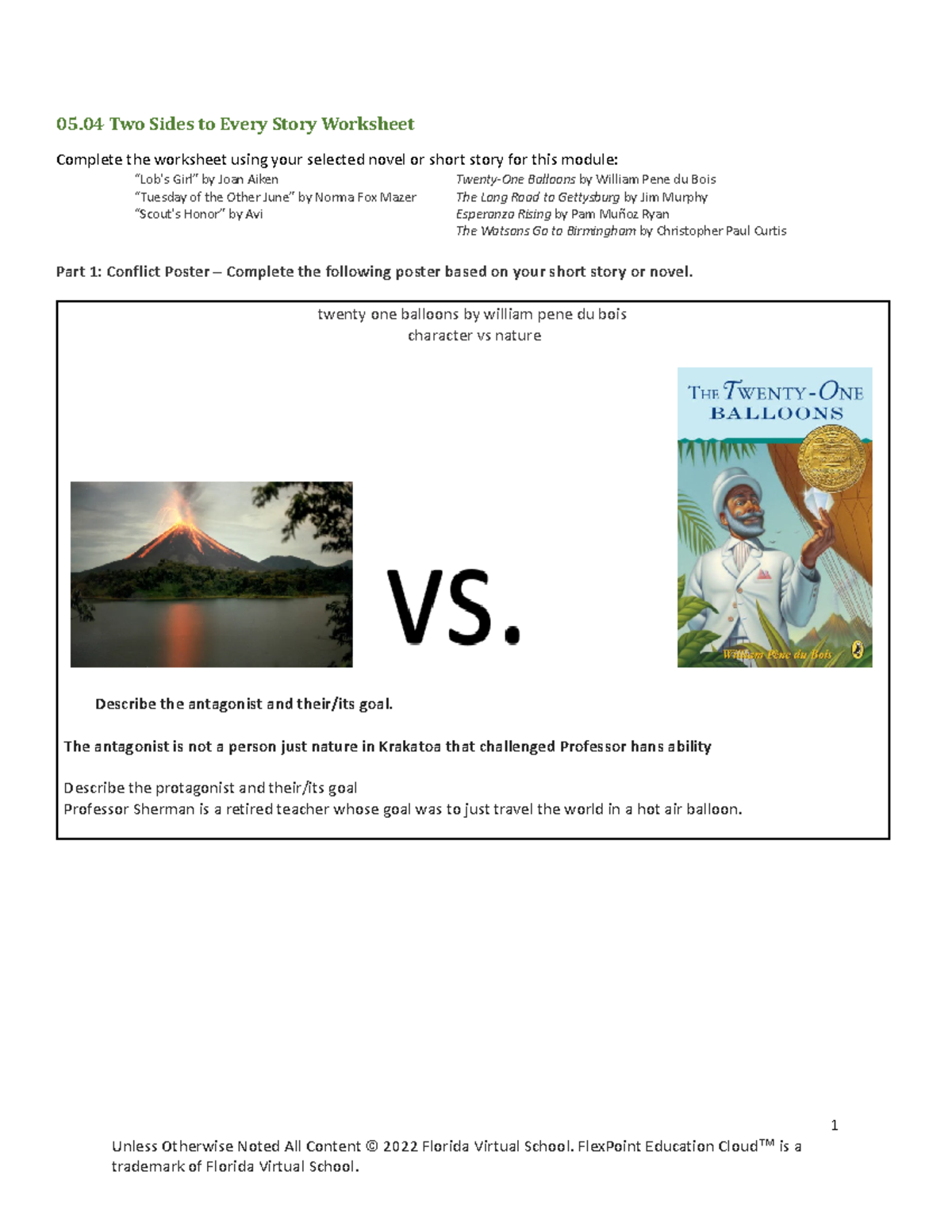 05.04 Worksheet: Analyzing Conflict in Selected Novels and Short ...