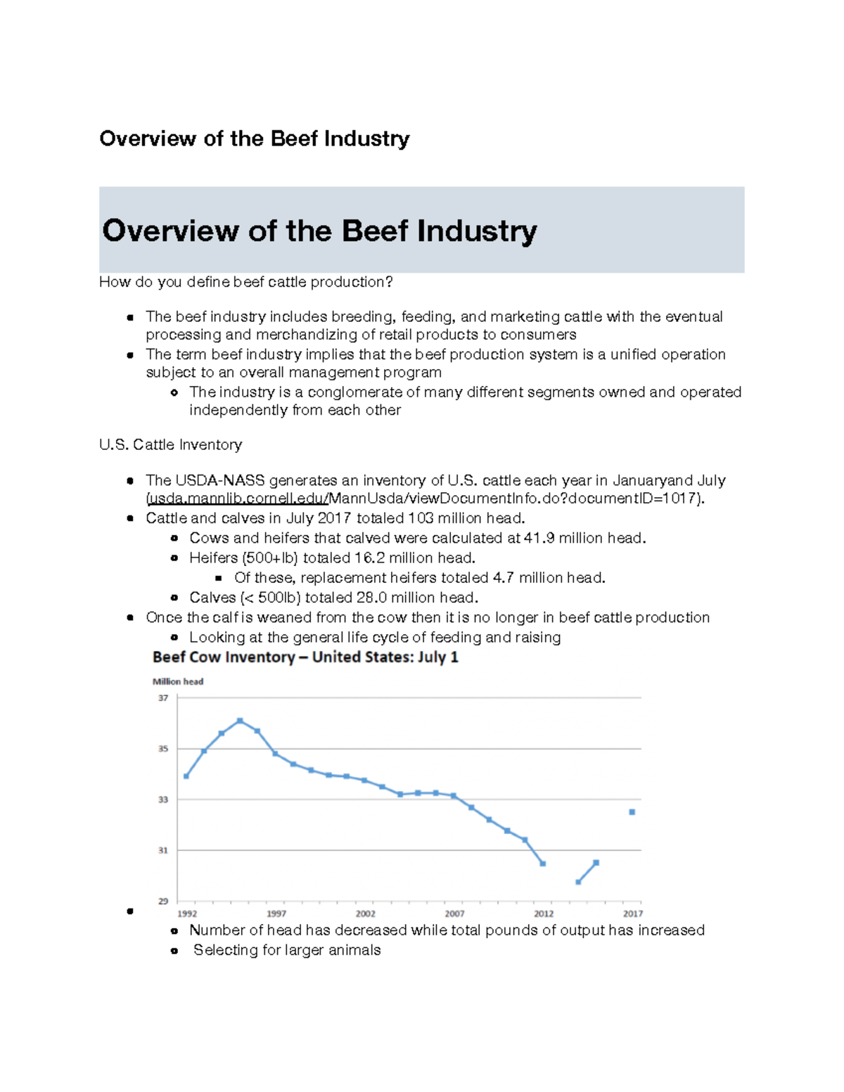 Lecture Notes - Overview of the Beef Industry Overview of the Beef ...