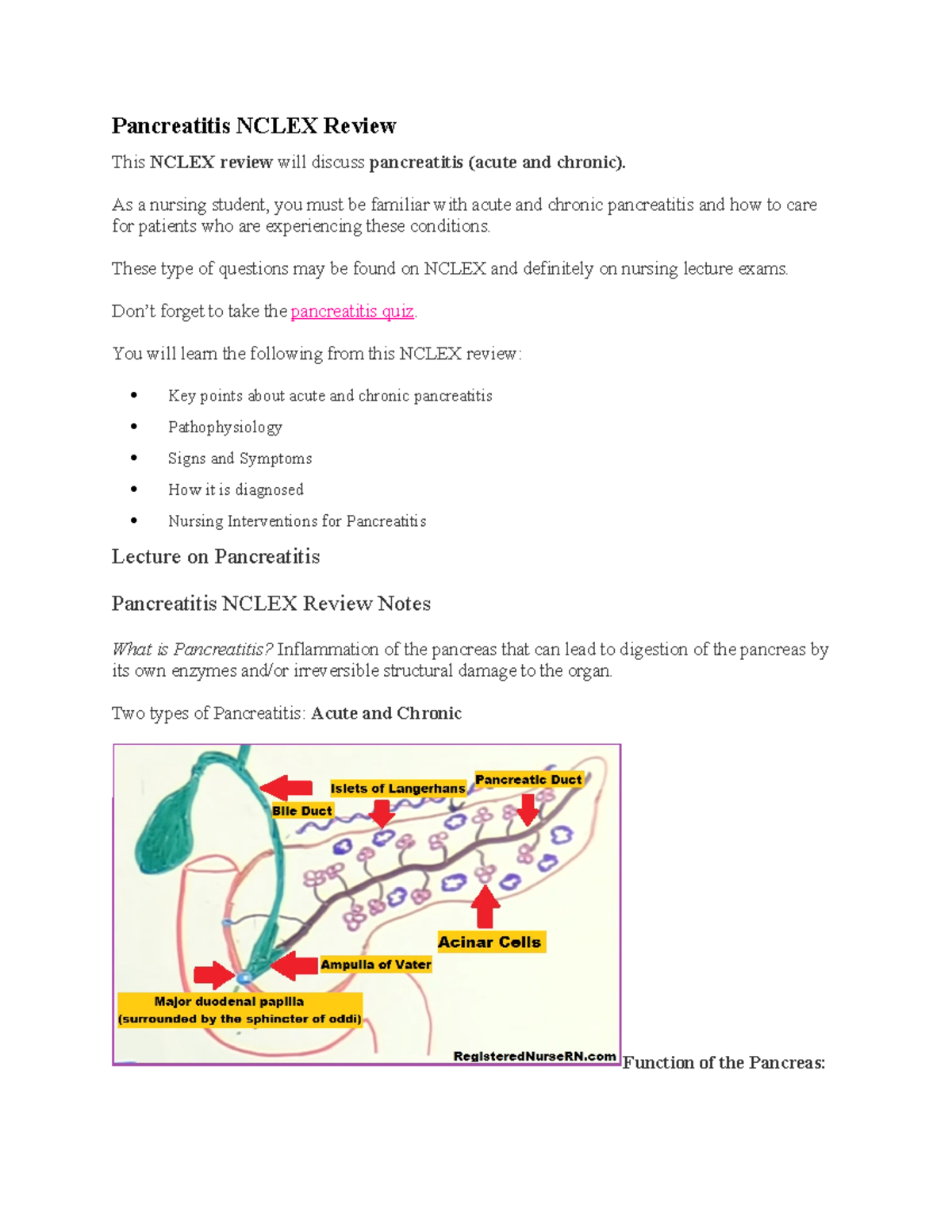 Pancreatitis NCLEX Review: Key Insights for Nursing Students - Studocu