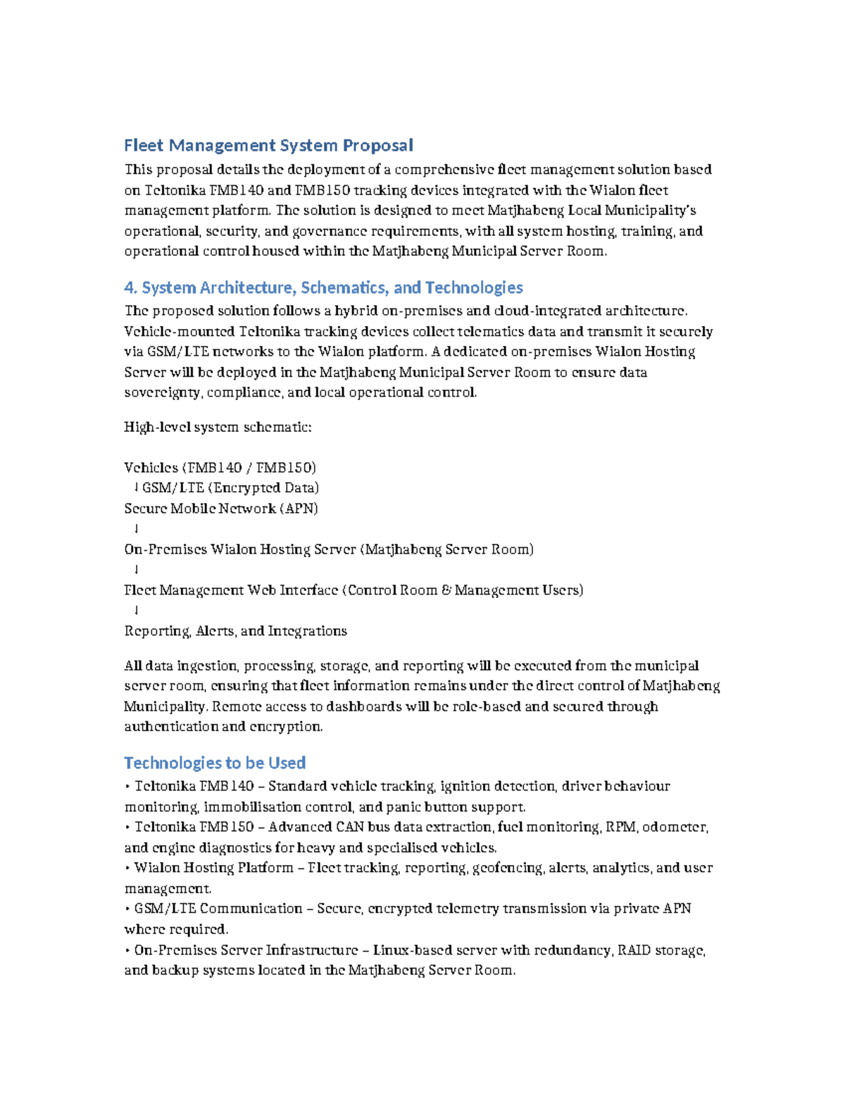 Matjhabeng Fleet Management System Proposal: Teltonika & Wialon ...