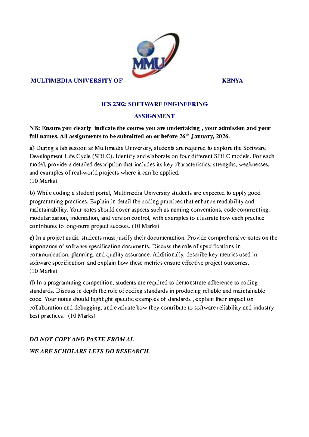 ICS 2302: Software Engineering Assignment Guidelines and Key Concepts ...