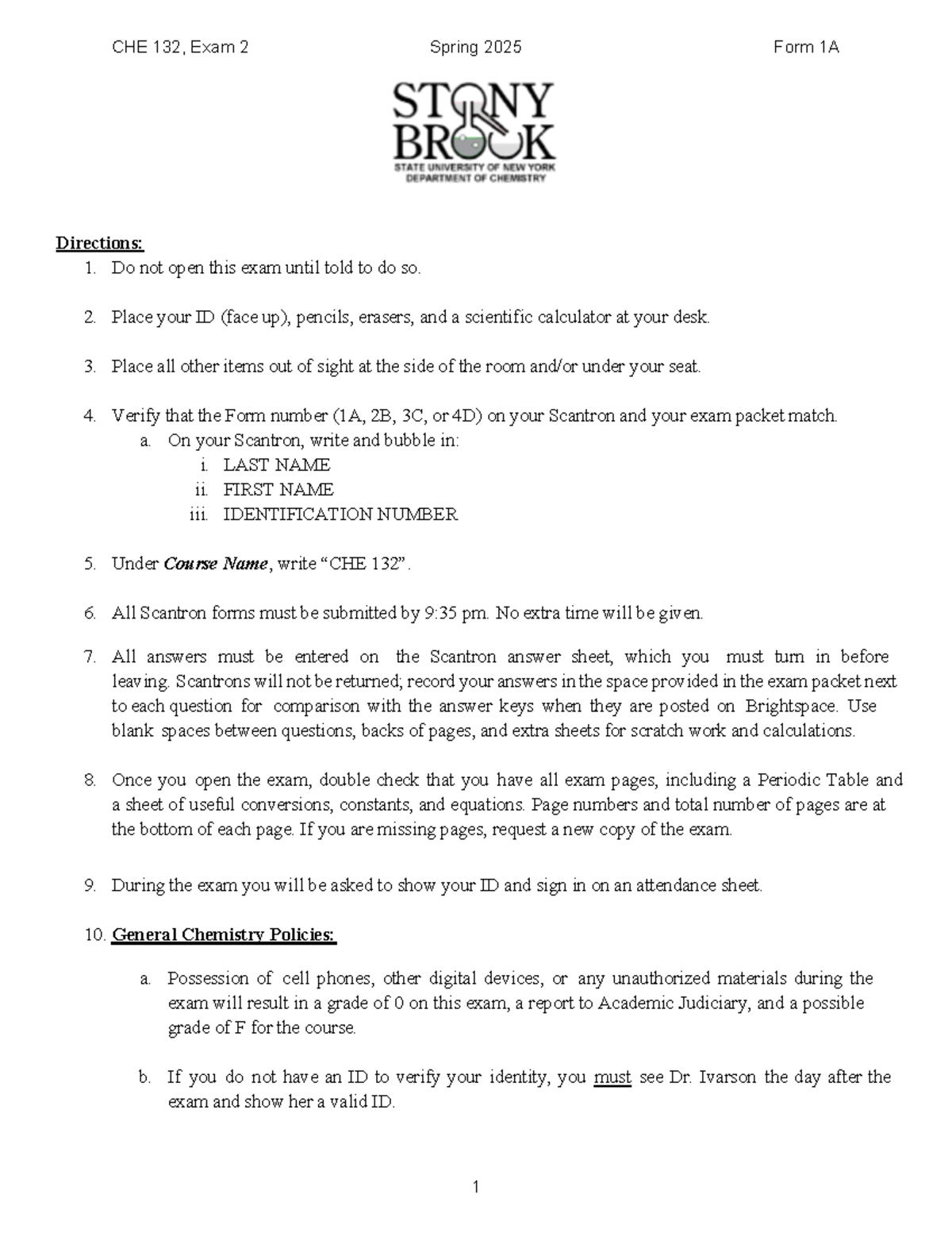CHE 132 Sample Problems & Solutions for Exam 2 Spring 2025 Form 1A - Studocu